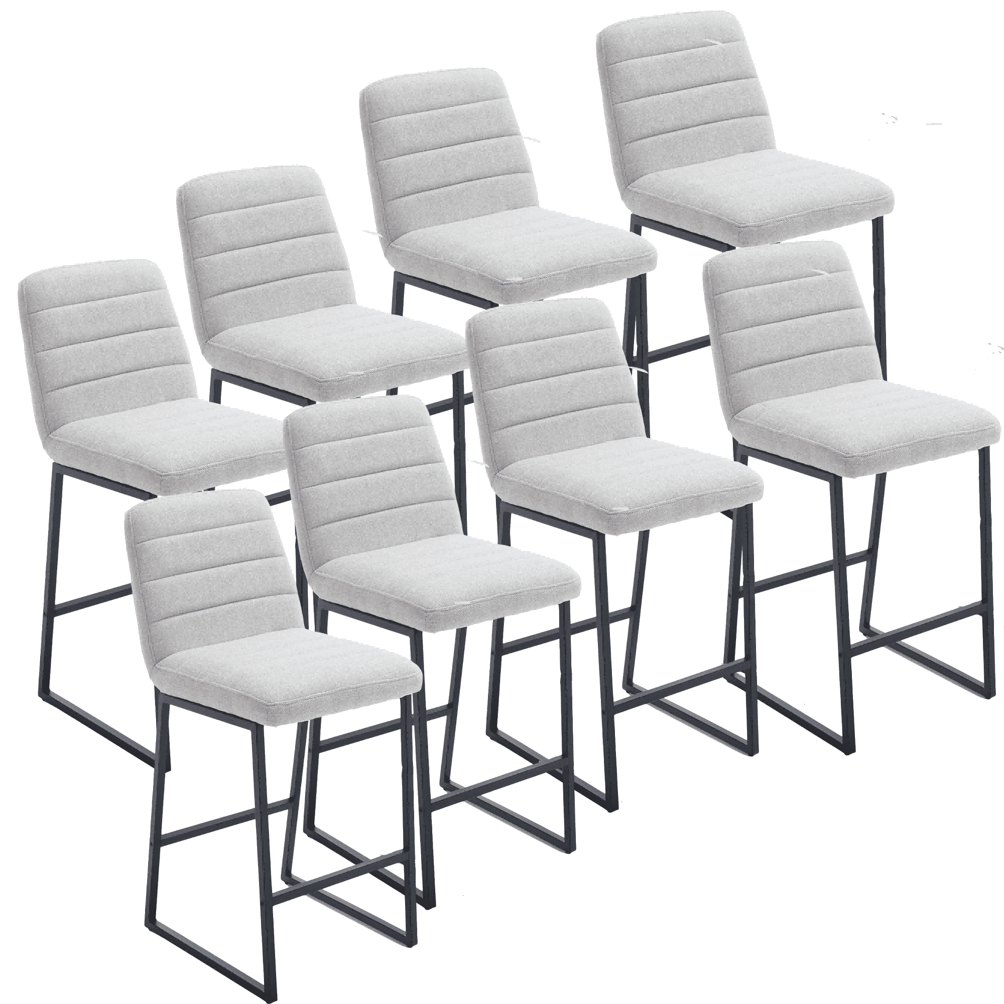Linen Dining Chairs, Mid Century Low Bar Stools with Black Metal Legs ...