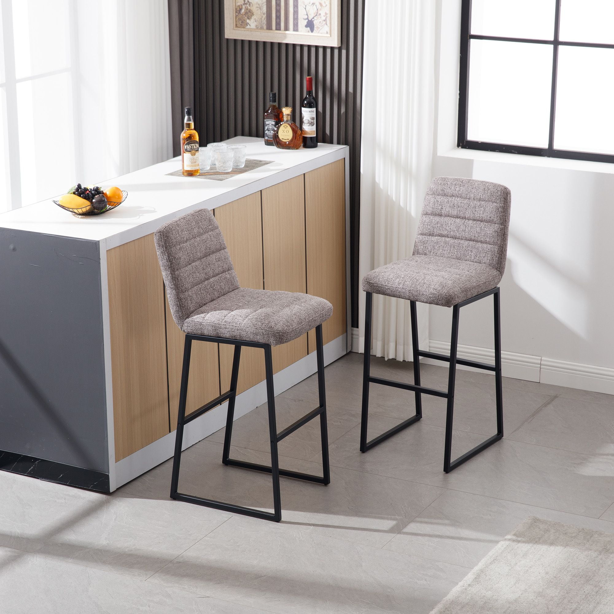 Linen Dining Chairs, Multifunctional Bar Stools with Black Metal Legs ...