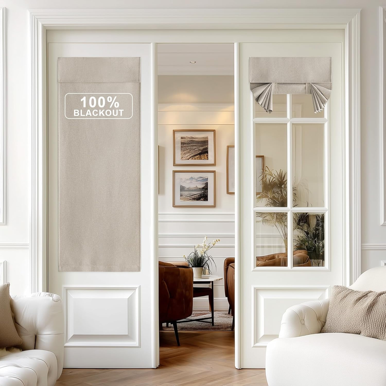 Linen Door Curtain 100% Blackout French Door Blinds for Glass Window ...