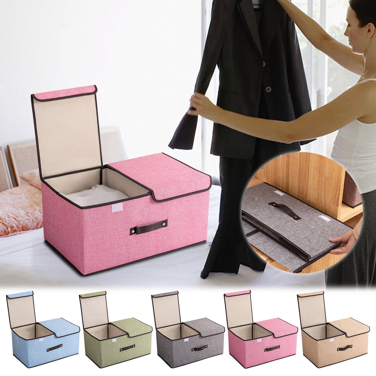 Linen Double Lid Storage Box Foldable Large Capacity Organizer with ...