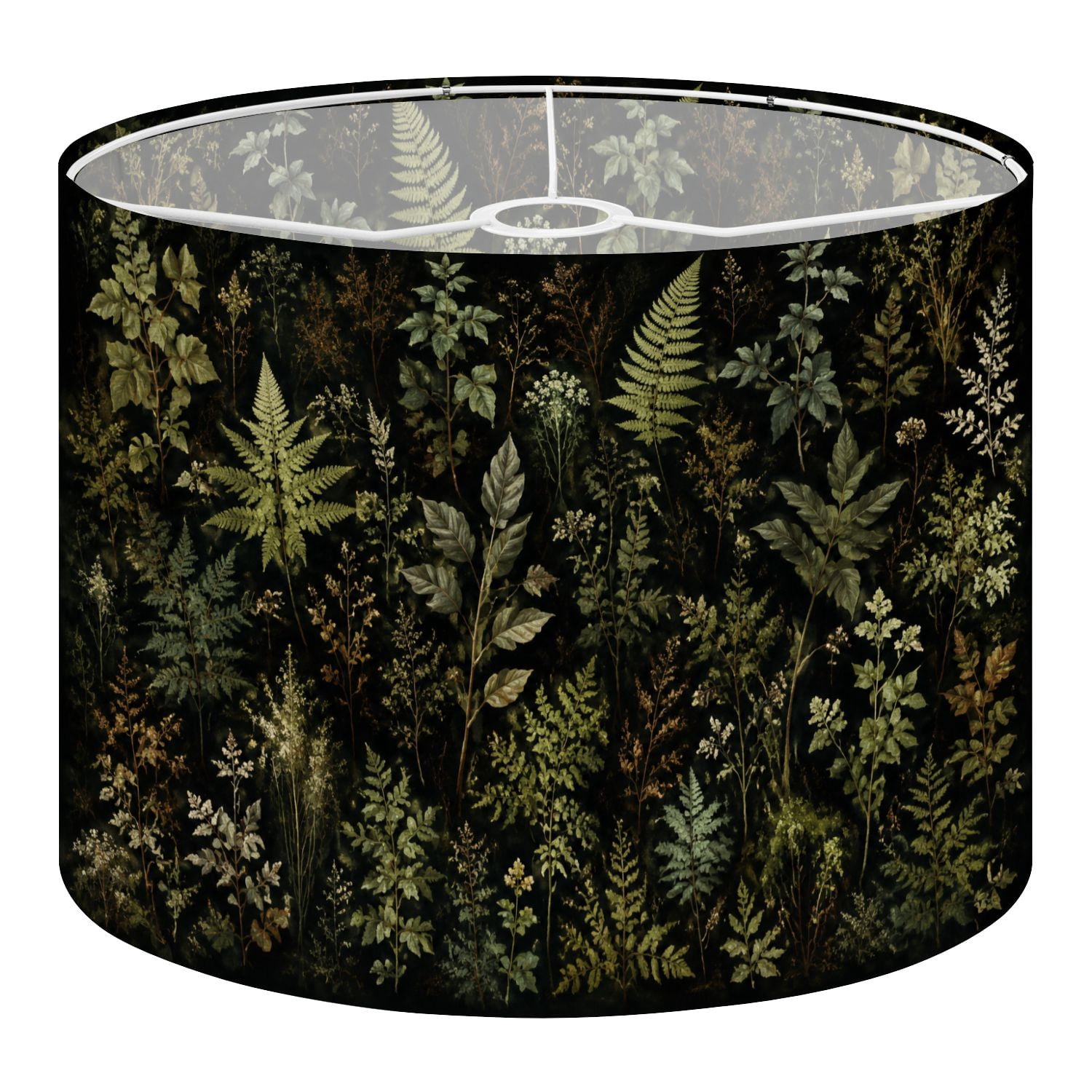 Linen Drum Lamp Shades Botanical Fern Leaf Dark 13" x 13" x 10 ...