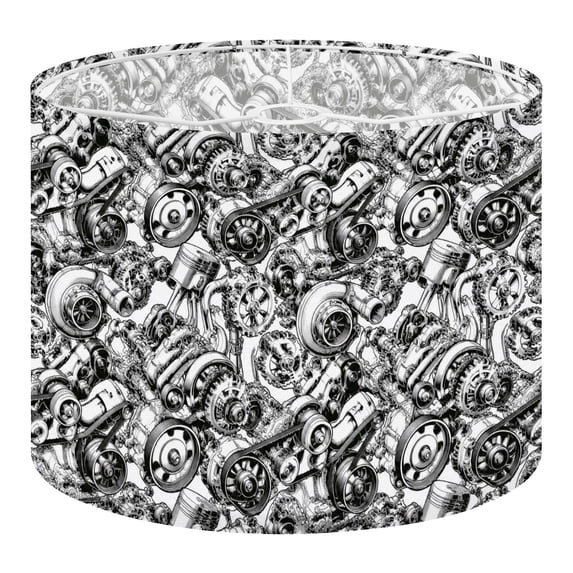 Linen Drum Lamp Shades Monochromatic Mechanical Parts 13" x 13" x 10 ...