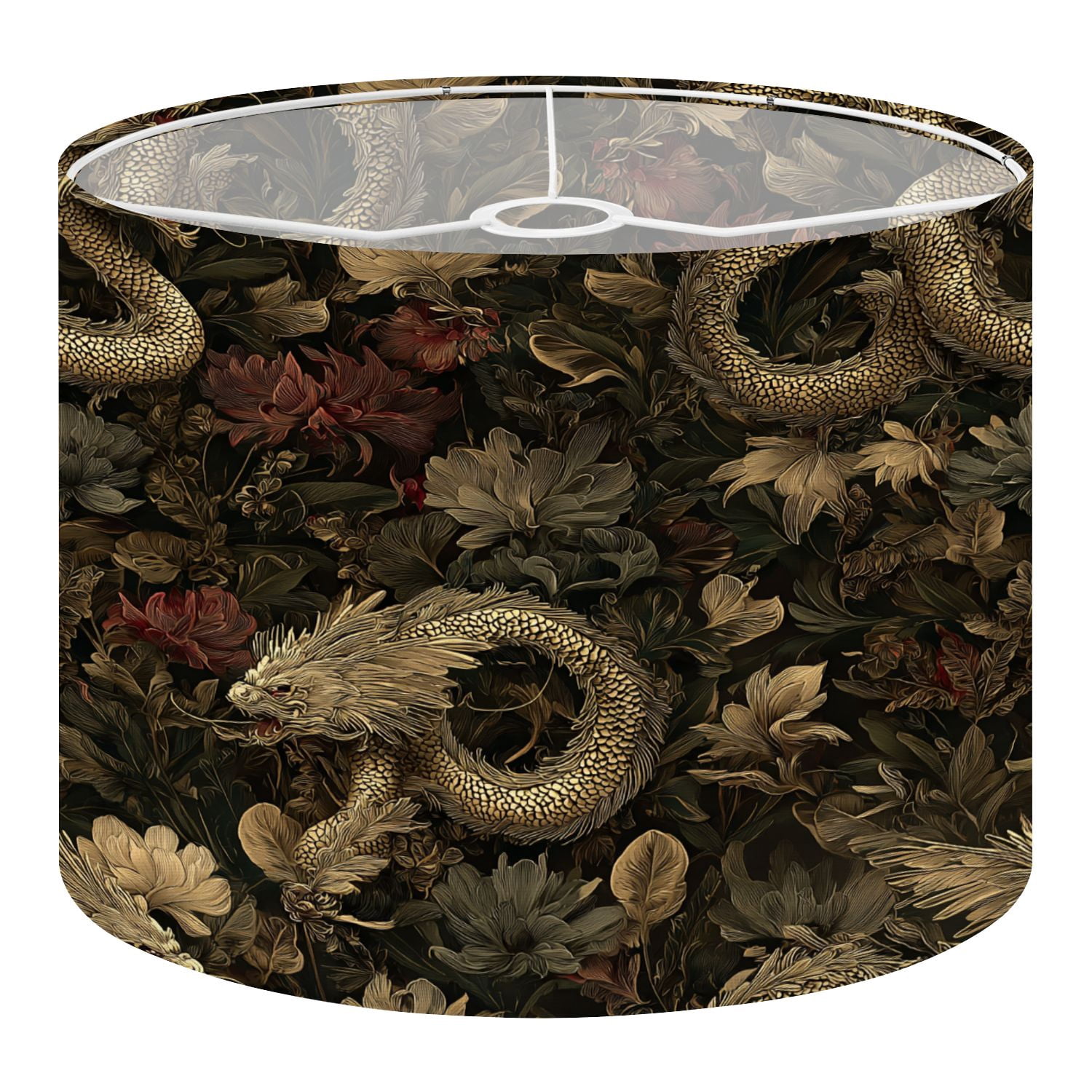 Linen Drum Lampshade for Nurserys Golden Winged Dragons Amid Tropical ...