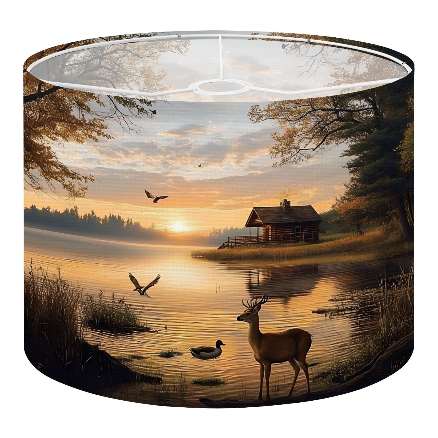 Linen Drum Lampshades Animal Deer Vintage Wildlife Rustic Duck Cabin ...
