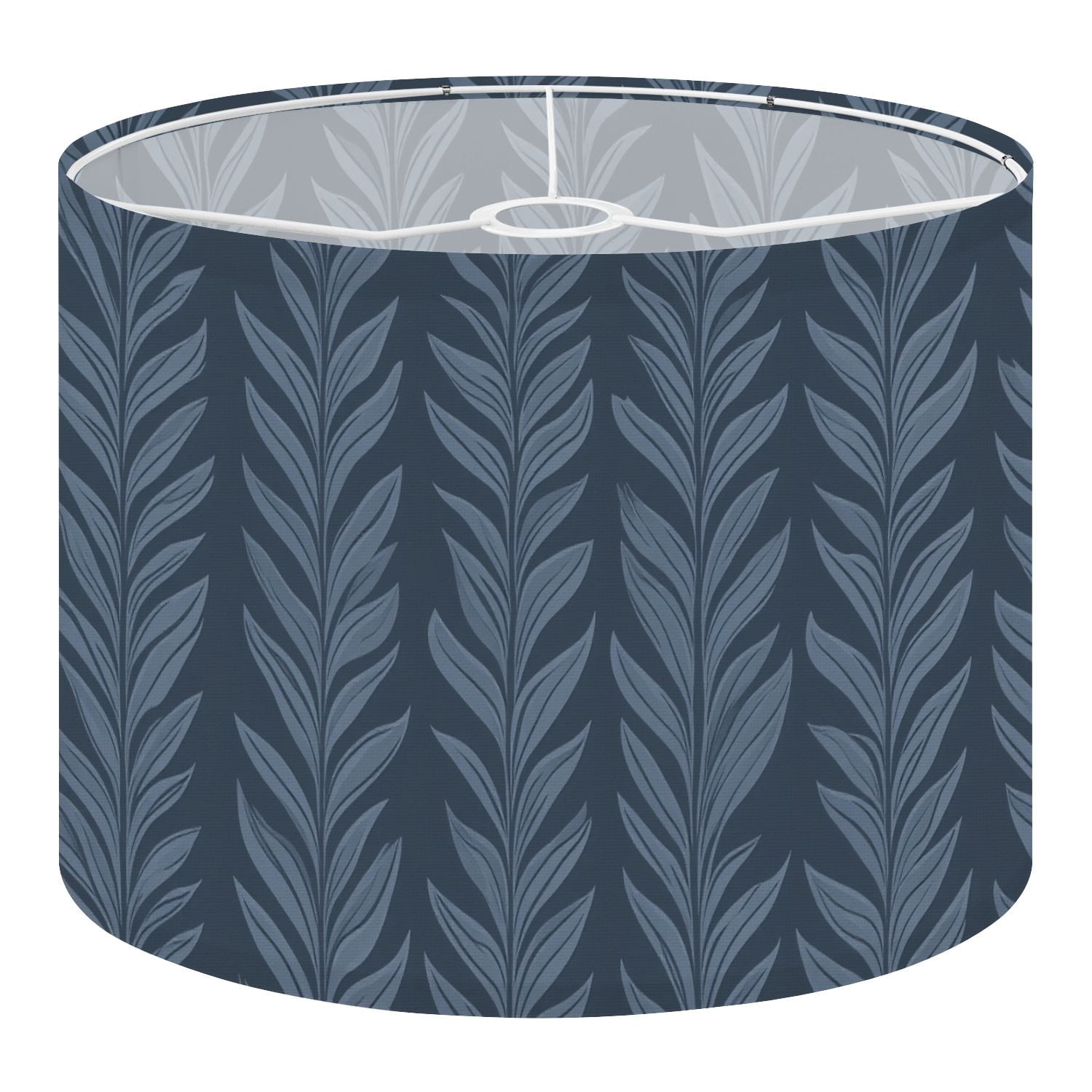 Linen Drum Lampshades Blue Block Print Leaves Stylized Fern Leaves Palm ...