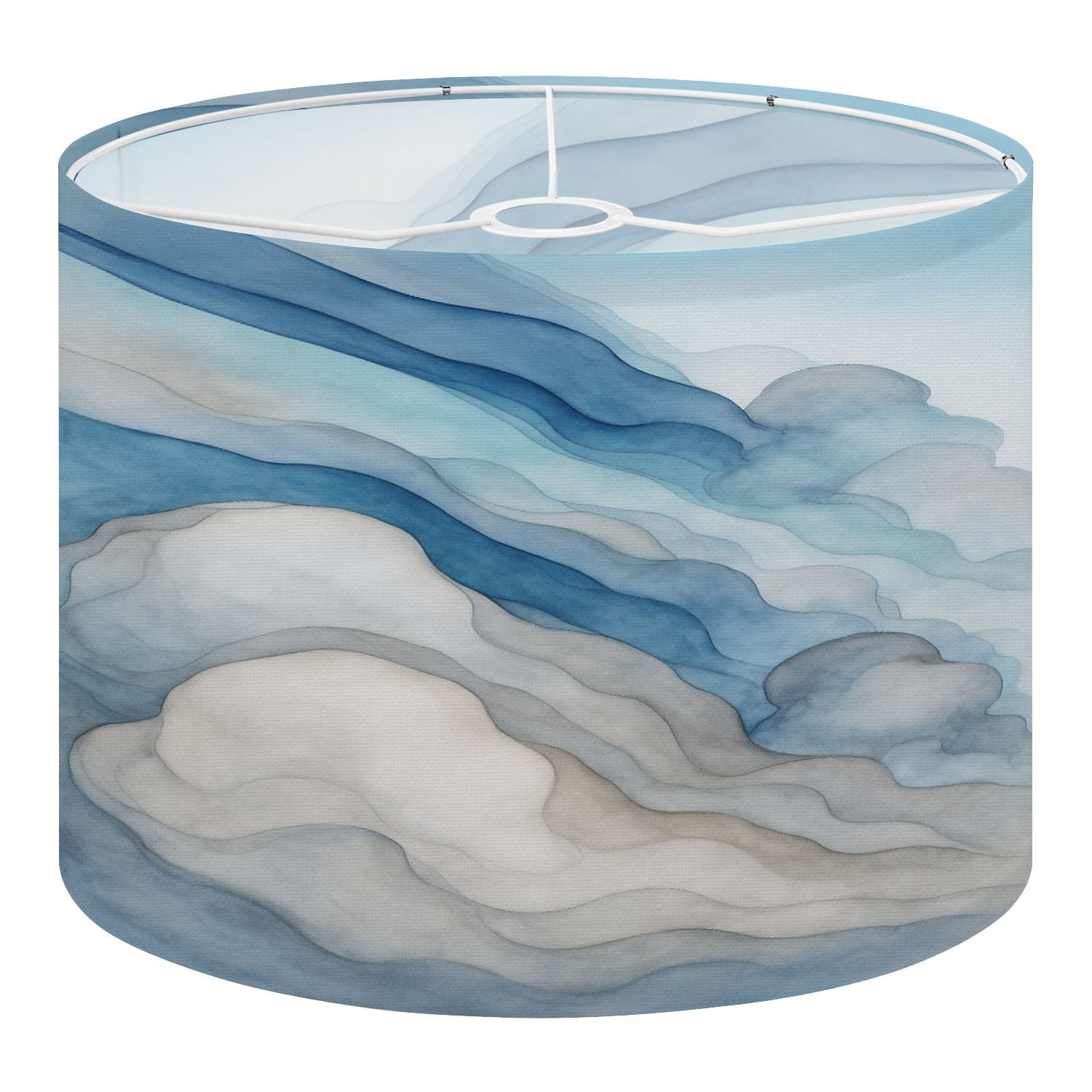 Linen Drum Lampshades Blue Ocean Water Hand Painted Canvas Alcohol Inks ...
