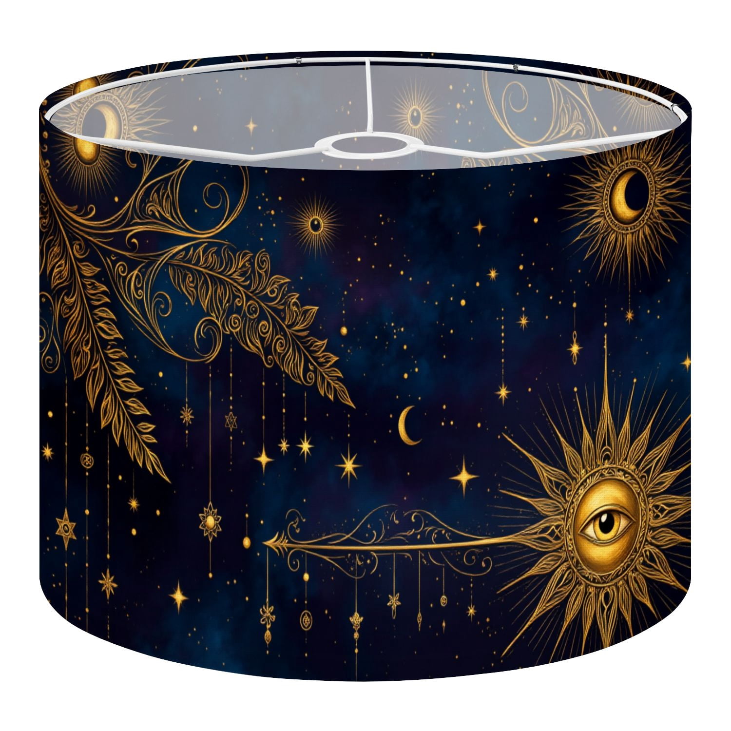 Linen Drum Lampshades Celestial Sun Moon Stars Mystical Eye Gold ...
