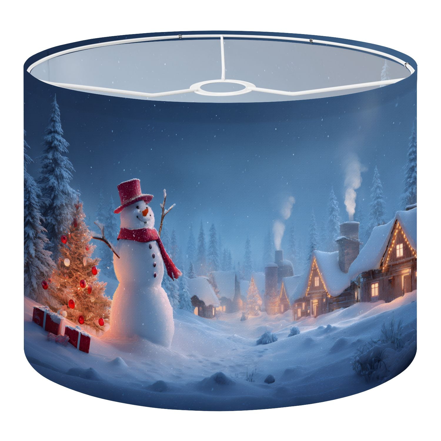 Linen Drum Lampshades Christmas Red Snowman Decorations Hat Scarf ...