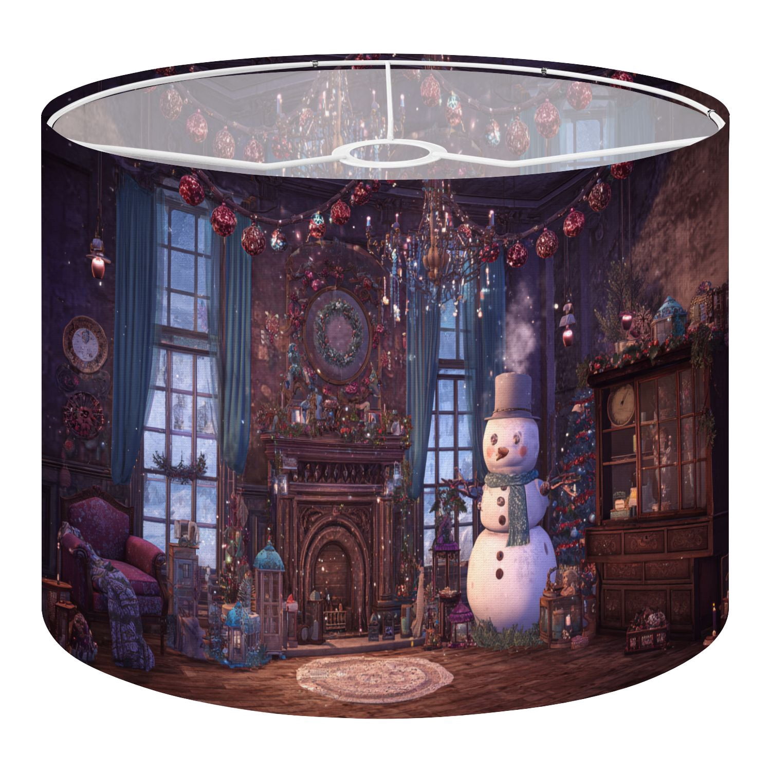 Linen Drum Lampshades Christmas Red Snowman Decorations Scarf Hat Tree ...