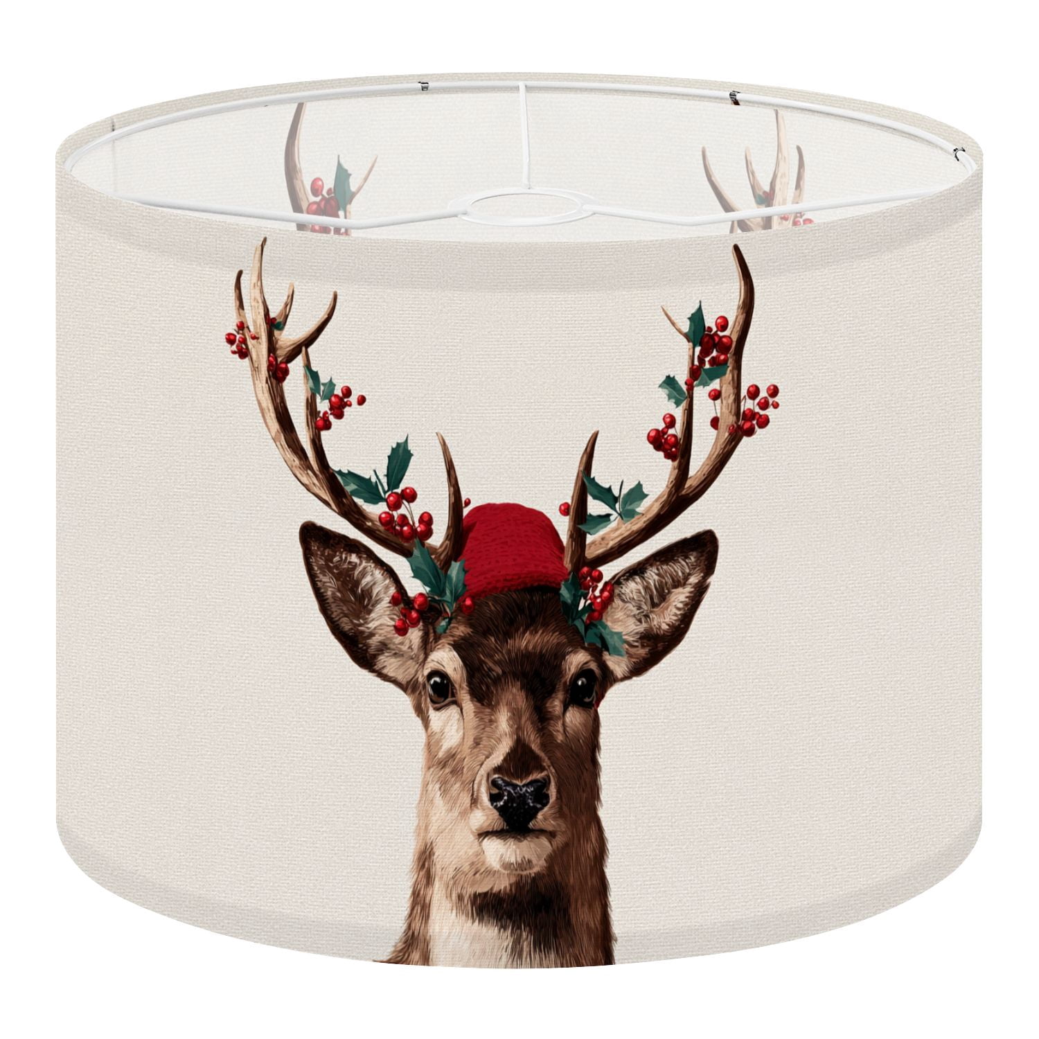 Linen Drum Lampshades Christmas Reindeer Still Life Rustic Xmas Vintage ...