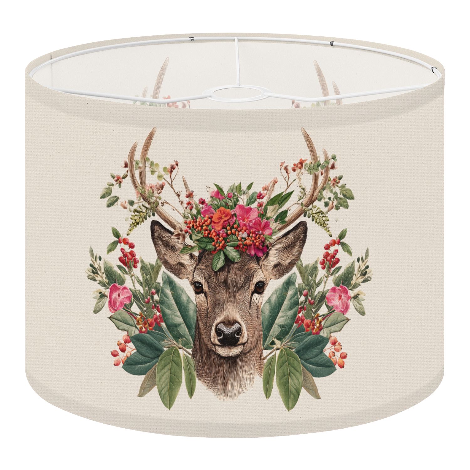 Linen Drum Lampshades Christmas Reindeer Still Life Rustic Xmas Vintage ...