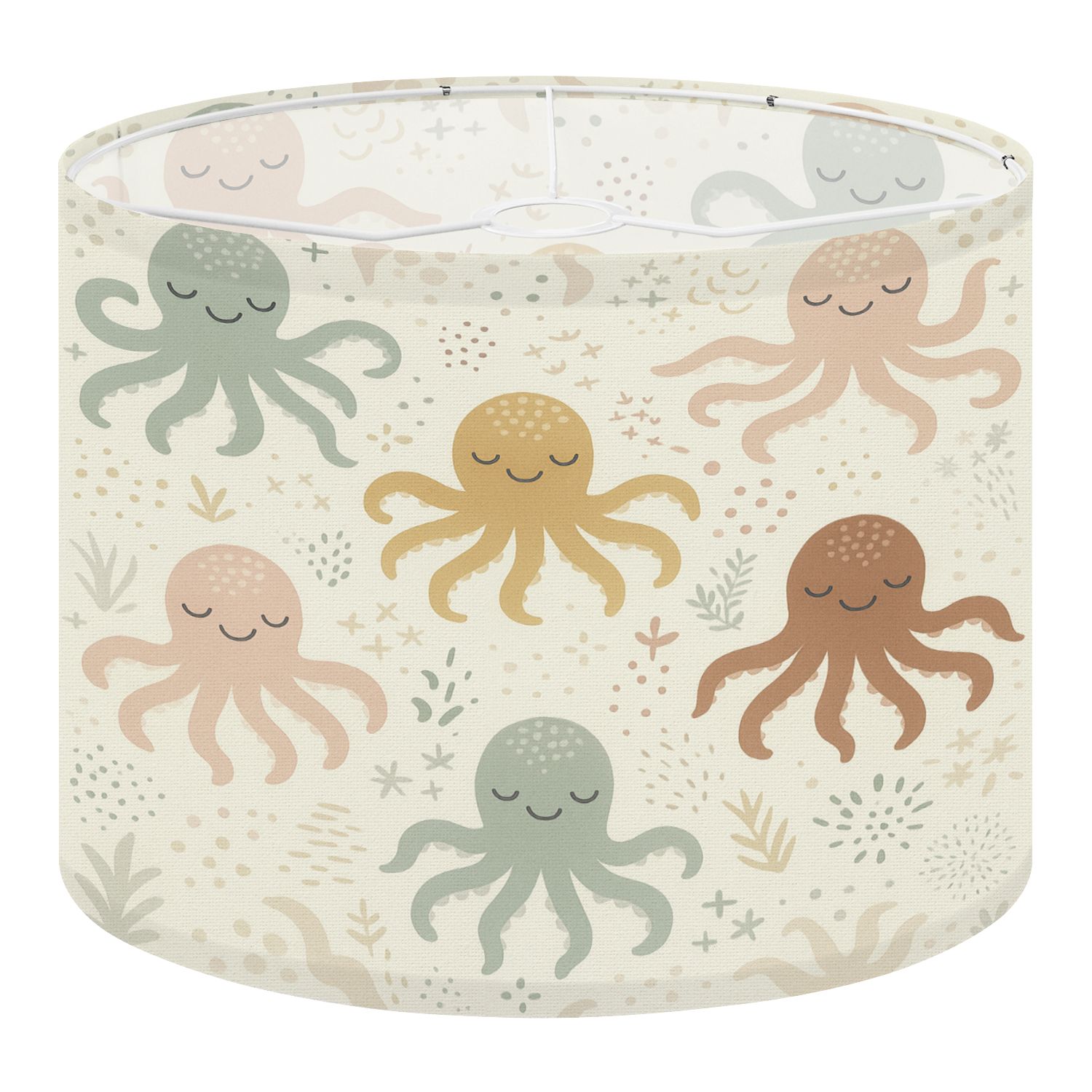 Linen Drum Lampshades Cute Laughing Octopus Boho earthy colours sea ...