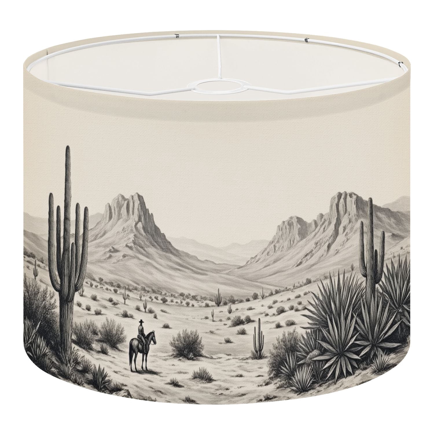 Linen Drum Lampshades Desert Landscape Cactus Horse Sepia Tones Western ...