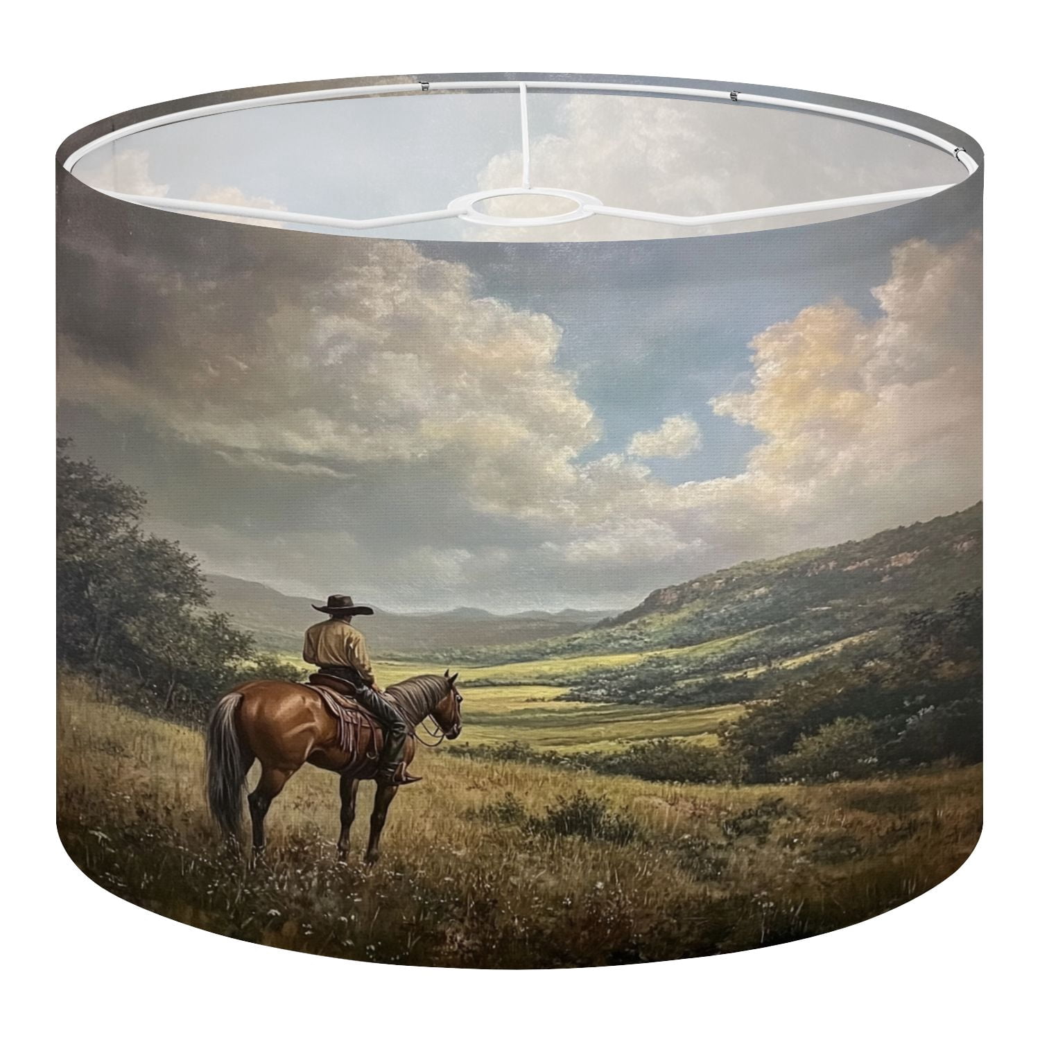 Linen Drum Lampshades Eclectic Vintage Western Cowboy Retro Oil ...