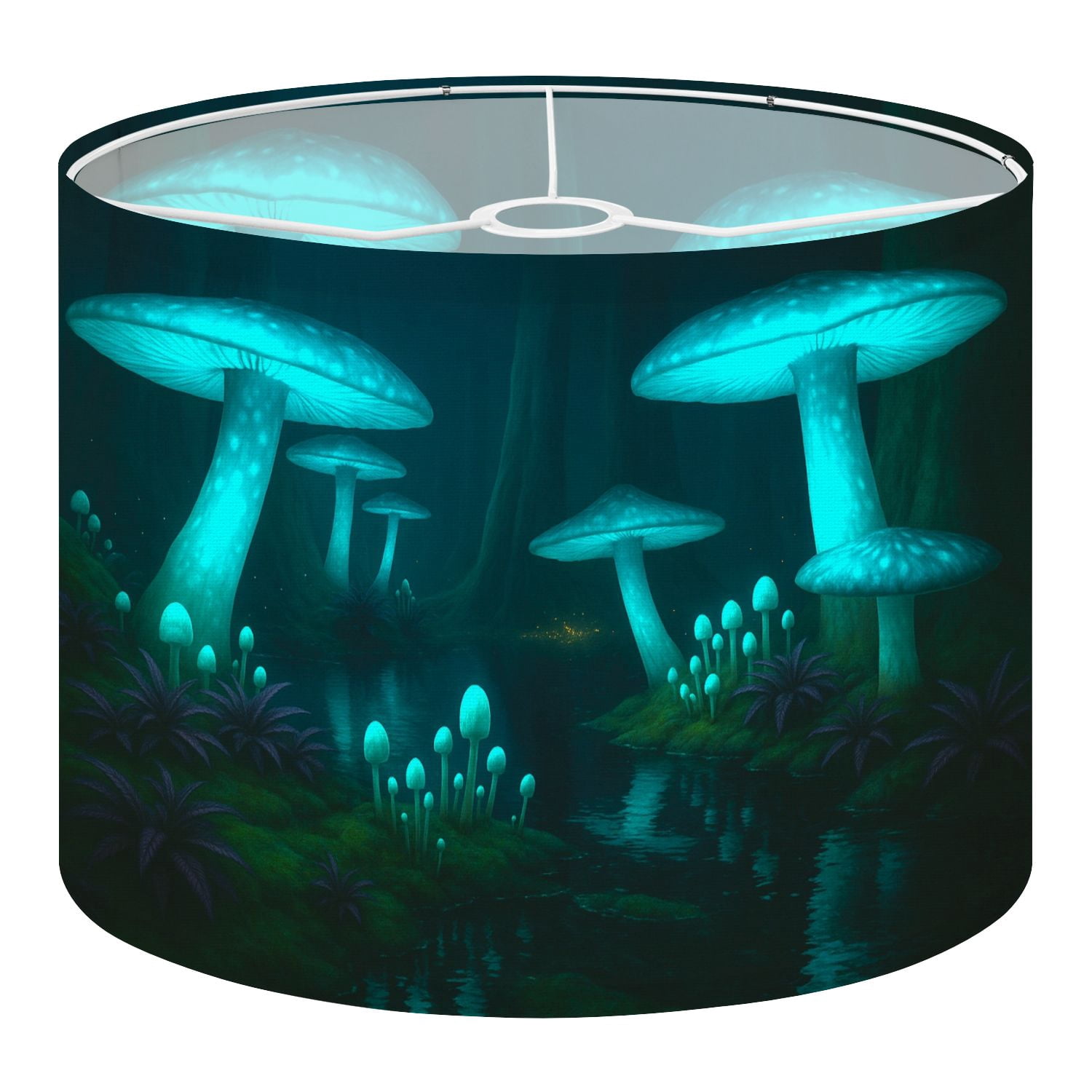 Linen Drum Lampshades Fantasy dark forest green glowing mushrooms 13 ...