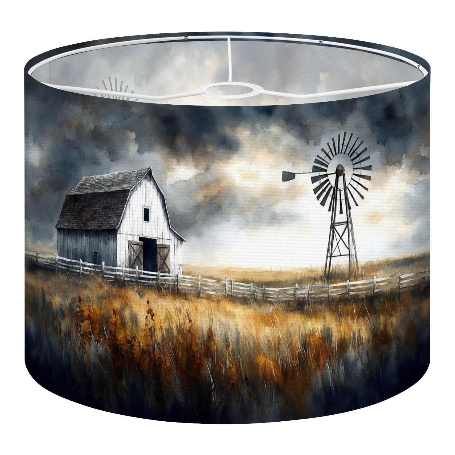 Linen Drum Lampshades Farmhouse Barn Old Windmill Modern Rustic ...