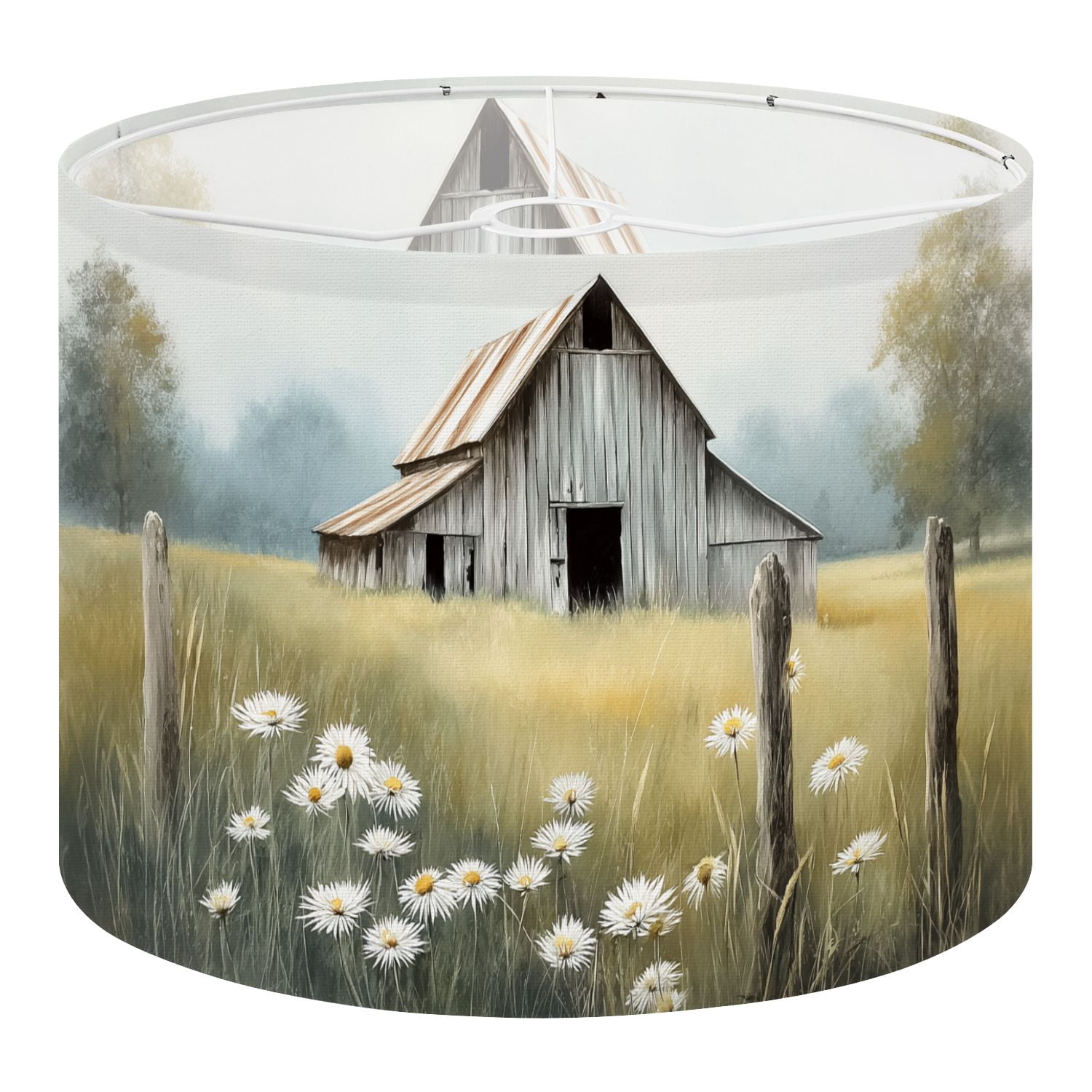 Linen Drum Lampshades Farmhouse Dandelion Rustic Flower Barn Wooden ...