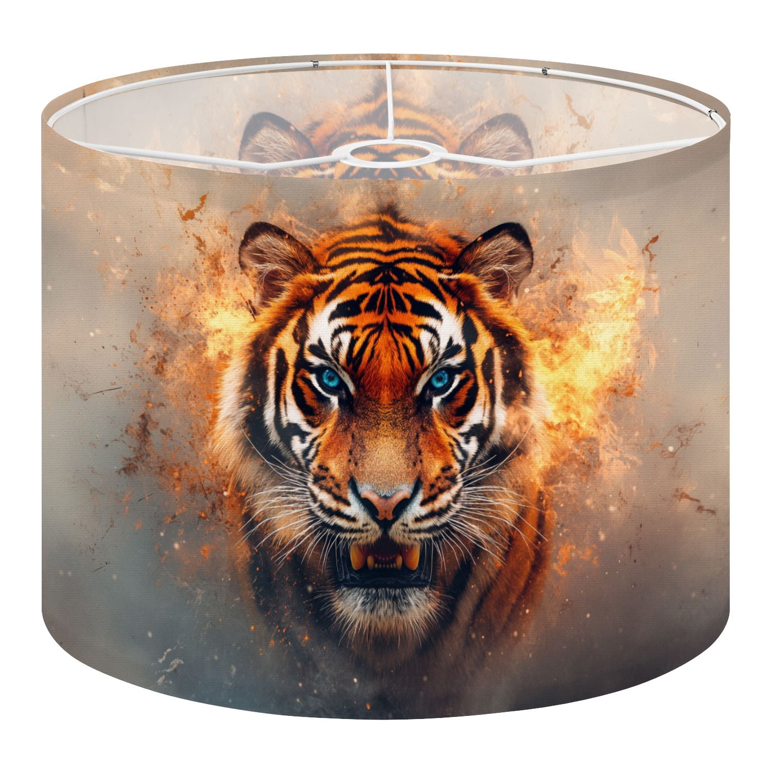 Linen Drum Lampshades Fierce Tiger Animal Lovers Tiger Face Fiery ...