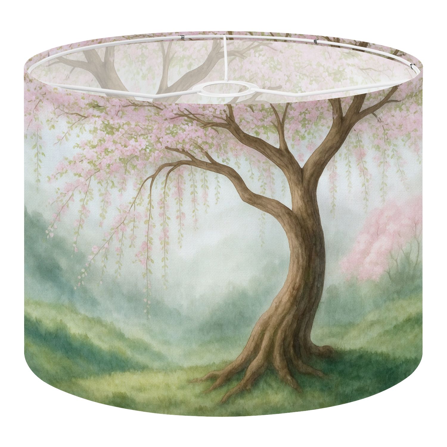 Linen Drum Lampshades Flowering tree willow branches For interior mural ...