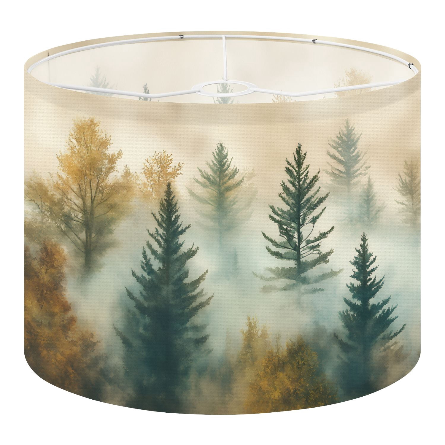 Linen Drum Lampshades Forest Tree Wood Green Pine Trees Autumn Leaves ...