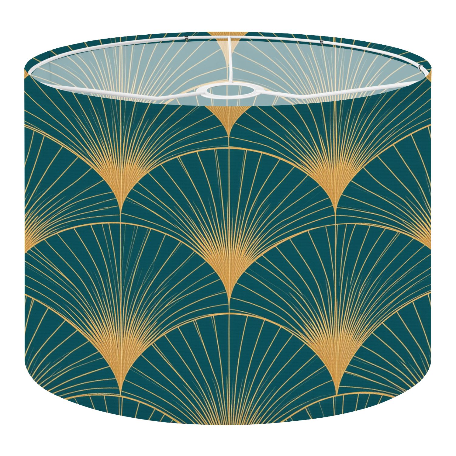 Linen Drum Lampshades Golden elements blue Art deco style 13"x13"x10 ...
