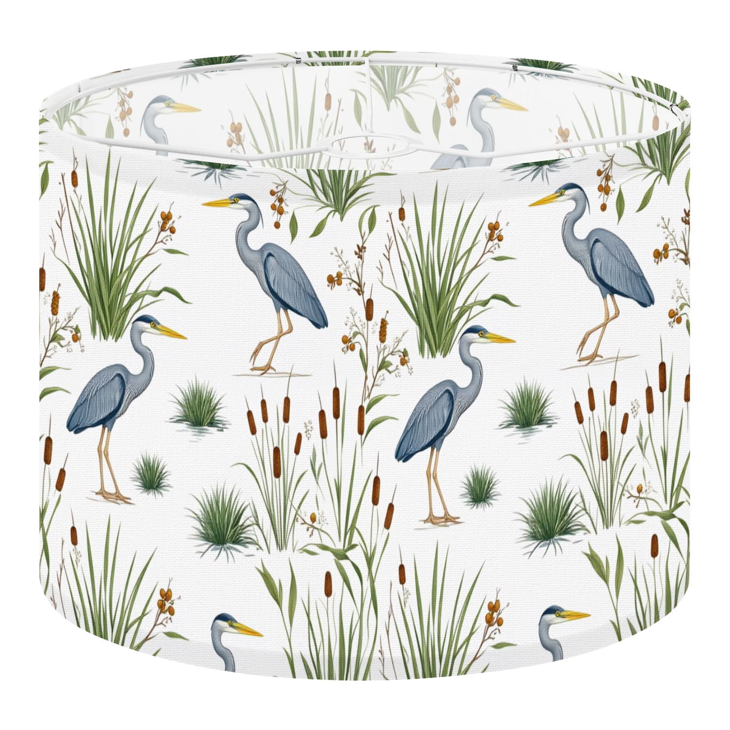 Linen Drum Lampshades Gray Heron Bird Cattails Grass Nature Wildlife ...