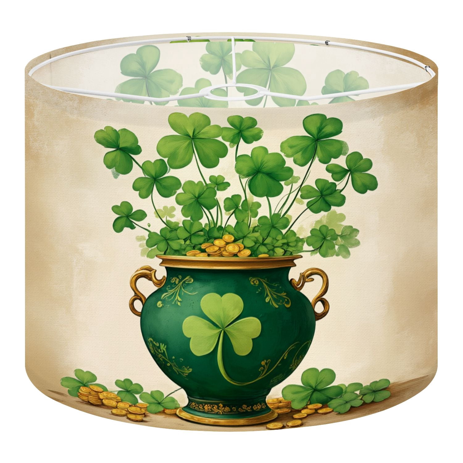 Linen Drum Lampshades Green Four leaf Clover Vintage Botanical Irish ...