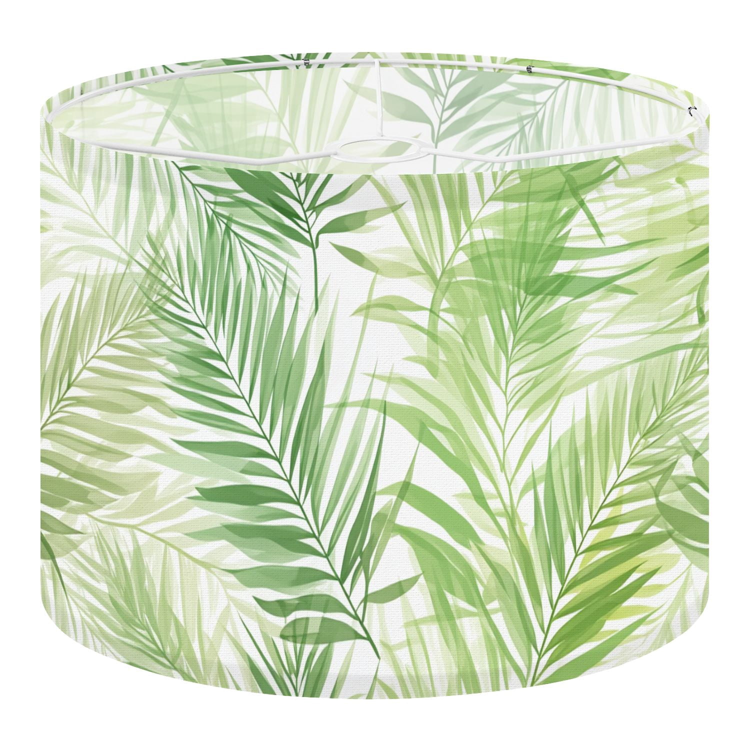 Linen Drum Lampshades Green Tropical Palm Leaves Foliage Greenery ...