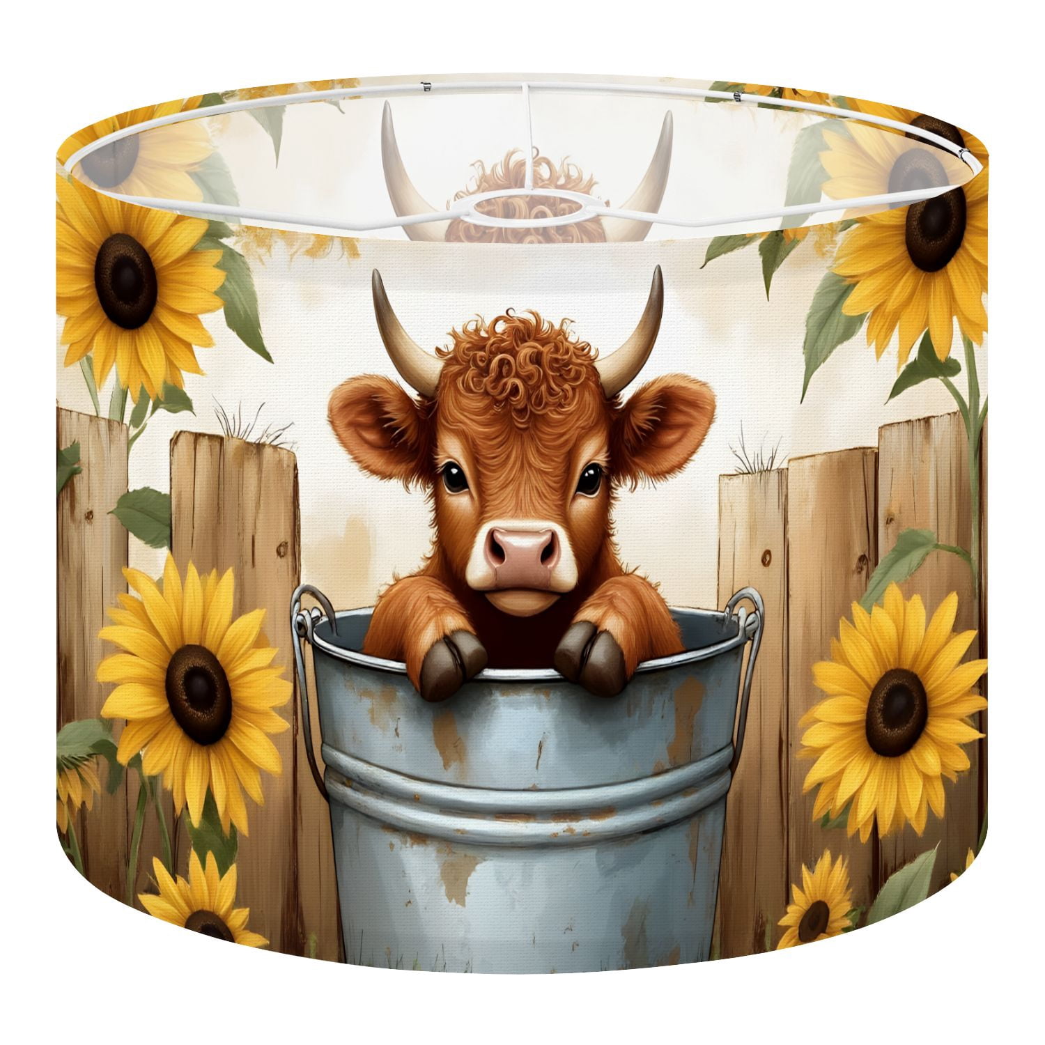 Linen Drum Lampshades Highland Cow Cows Retro Art Sunflower Painting ...