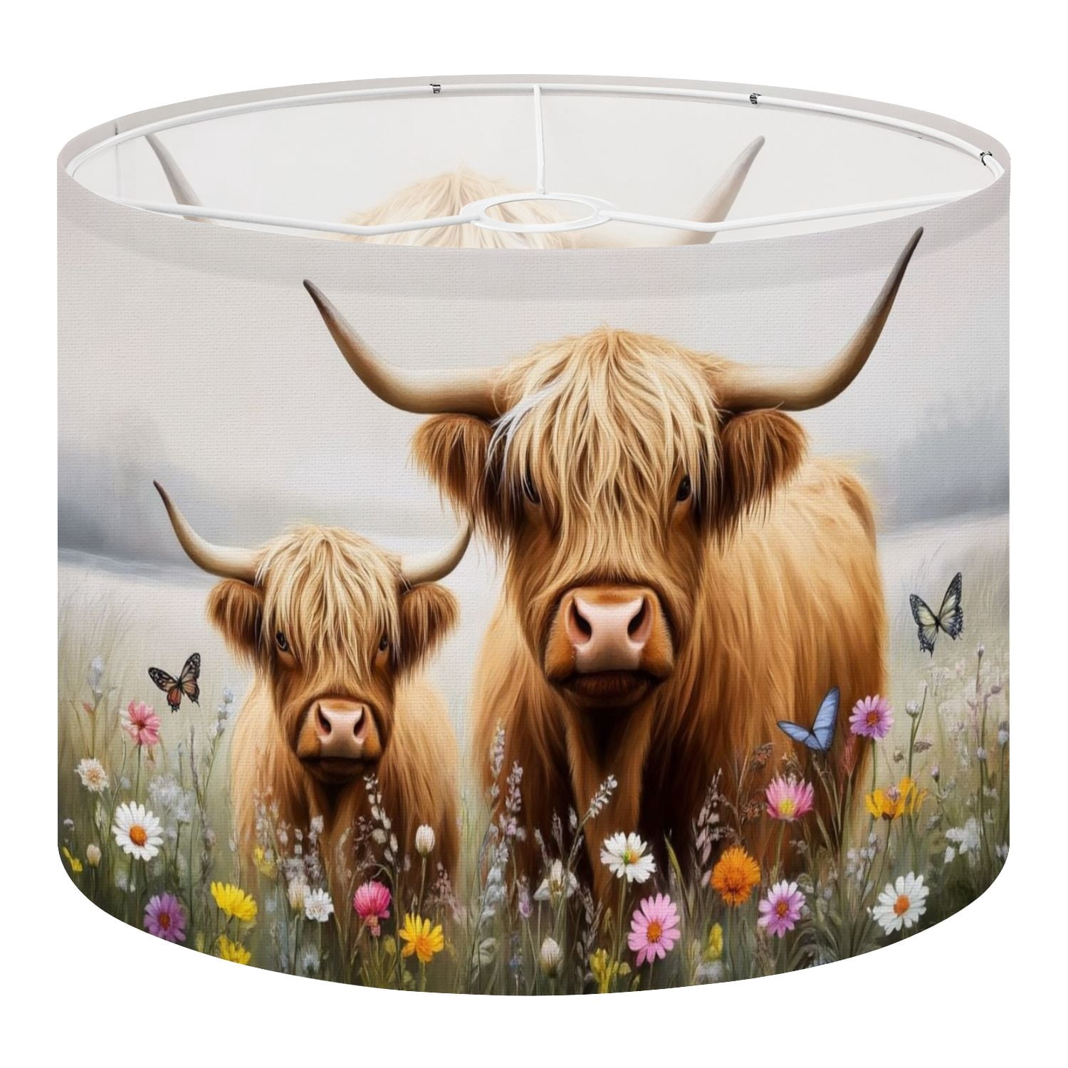 Linen Drum Lampshades Highland Cow Fall Rustic Farmhouse Animal Daisy ...