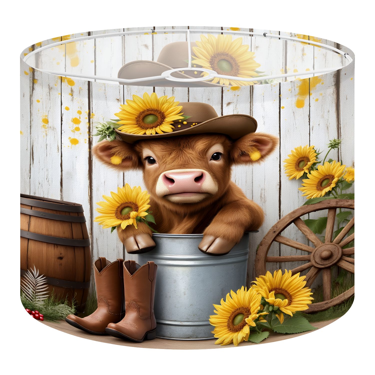 Linen Drum Lampshades Highland Cow Farmhouse Rustic Cow Sunflower 13 ...