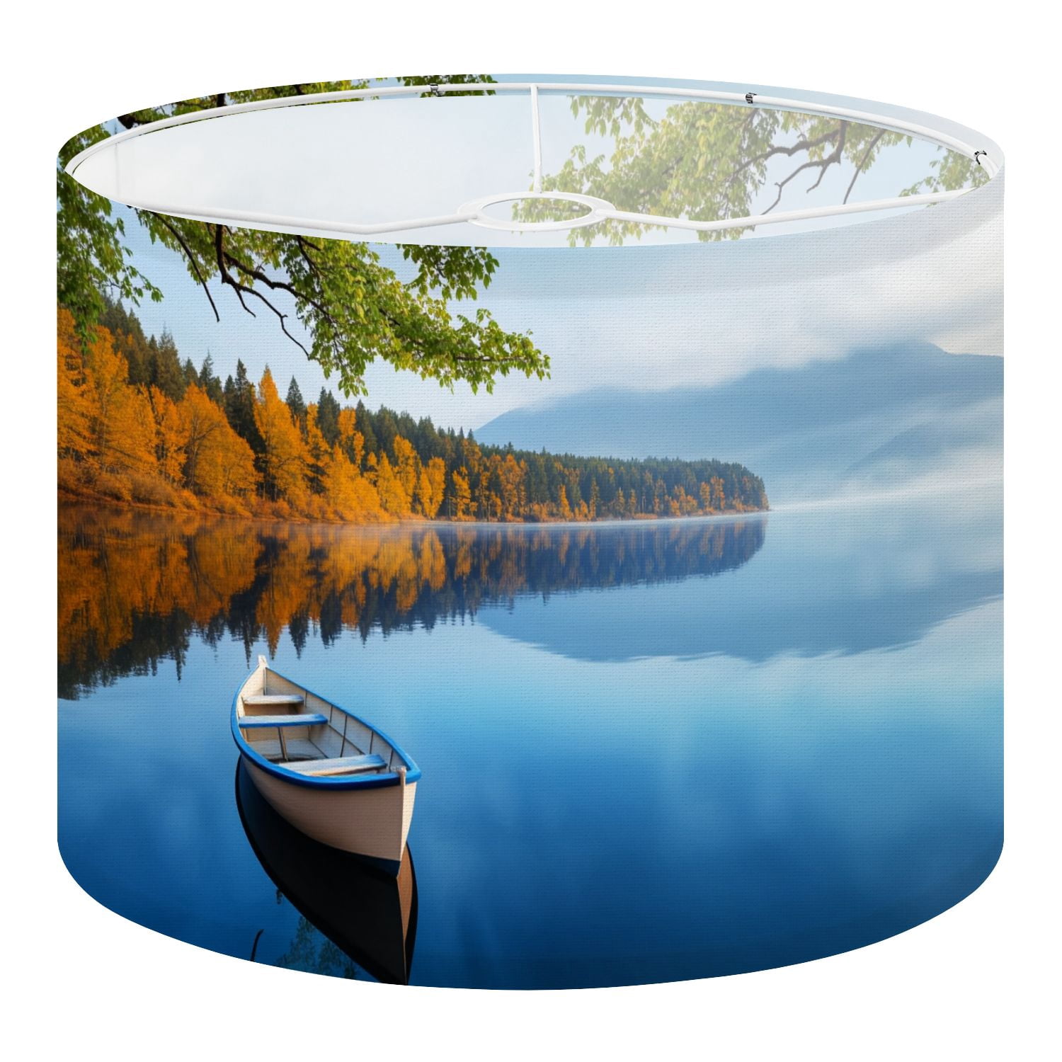 Linen Drum Lampshades Landscape Lake Blue Nature Boat Modern Nature ...
