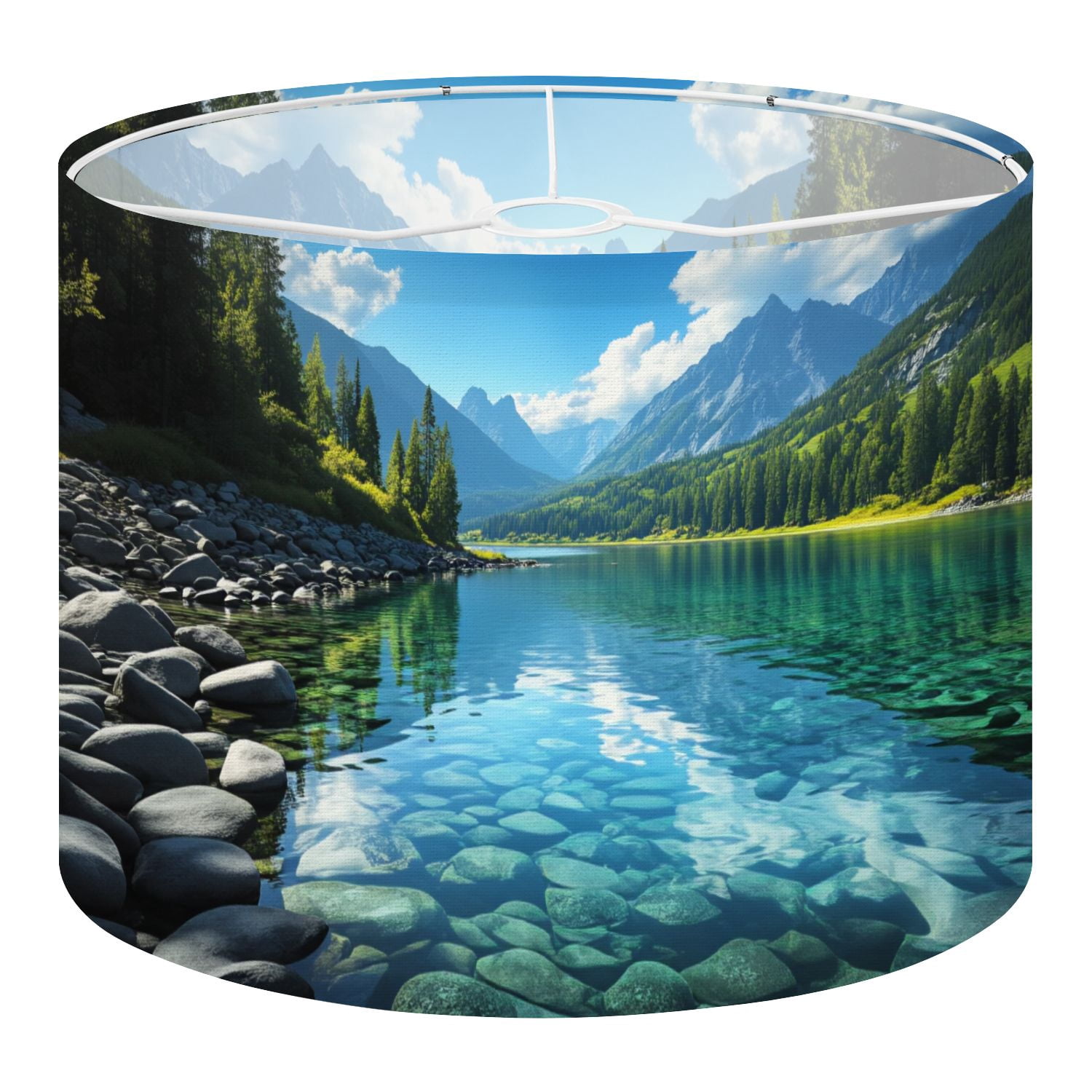 Linen Drum Lampshades Landscape Mountain Lake Natural Scenery Abstract ...