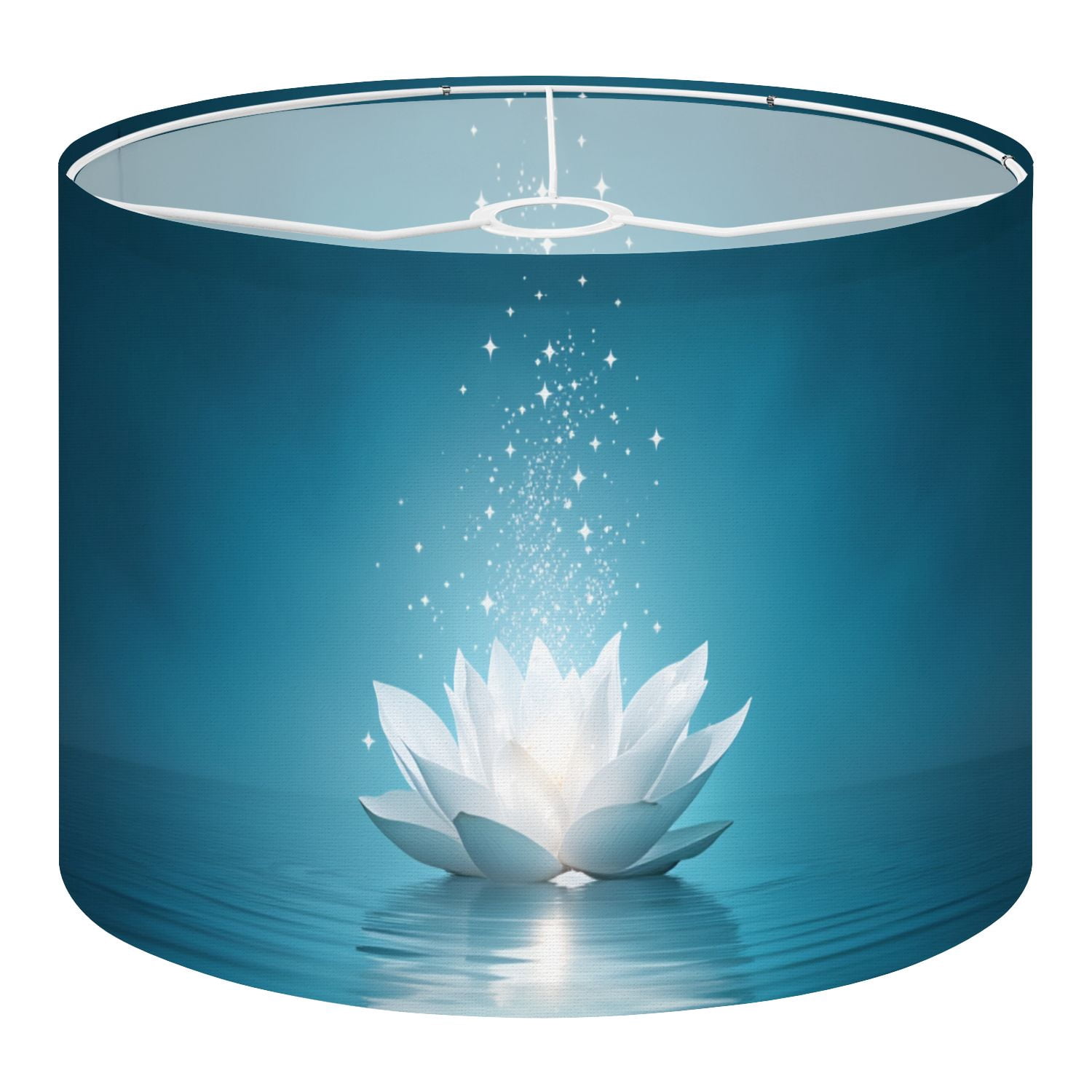 Linen Drum Lampshades Lotus Flower Lotus Bloom Water Zen Teal Blue Yoga ...
