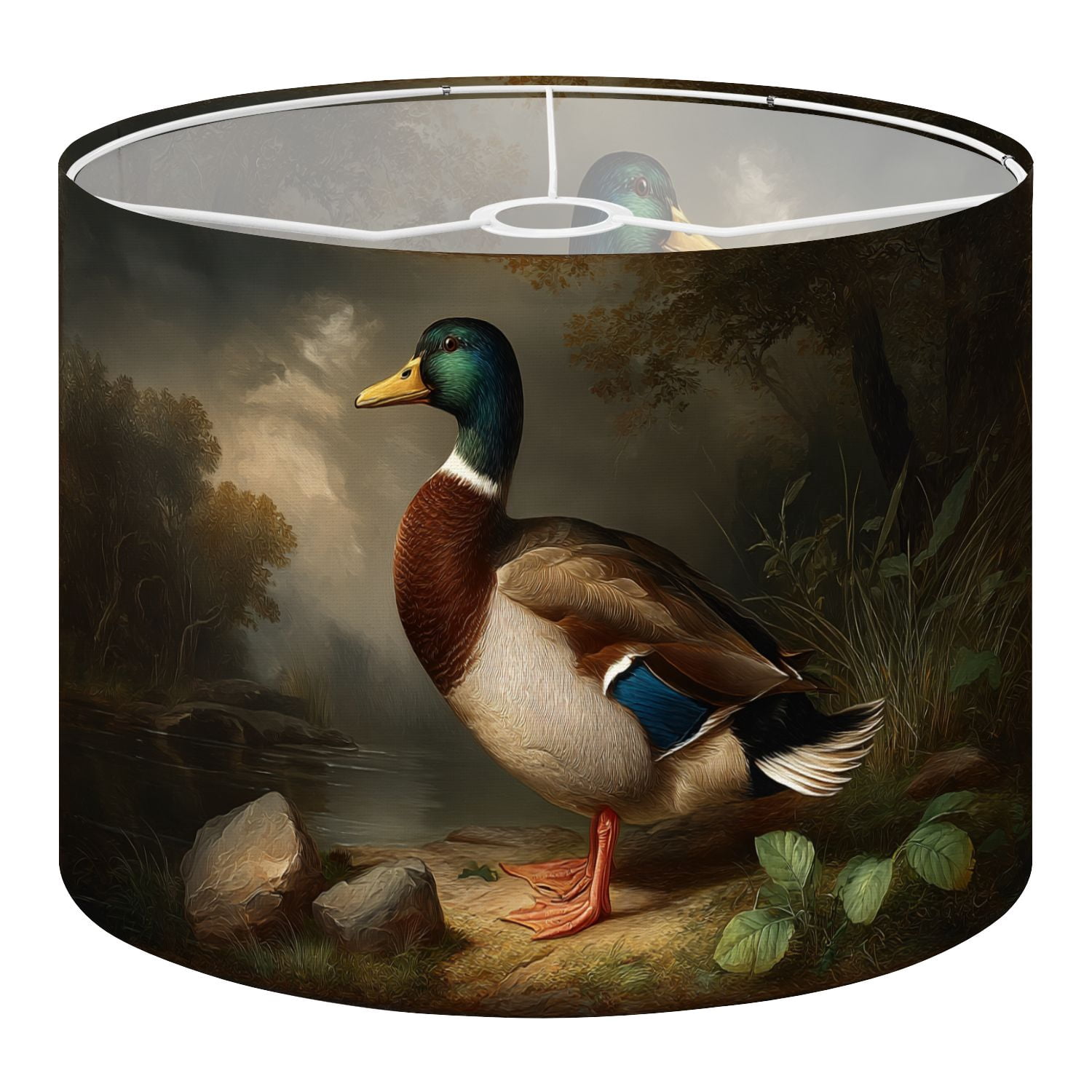 Linen Drum Lampshades Majestic Mallard Duck Natural Pond Greenery ...