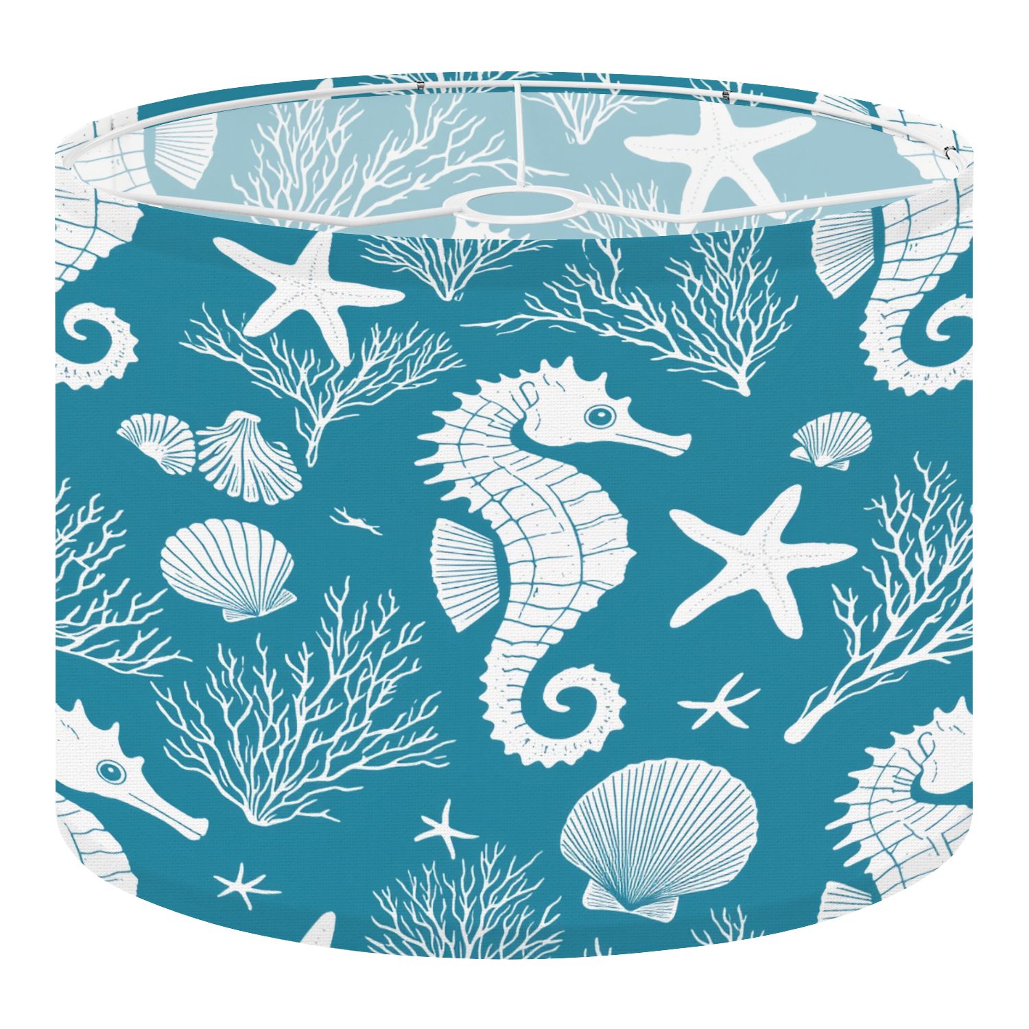 Linen Drum Lampshades Marine hand drawn sea shells stars seahorse coral ...