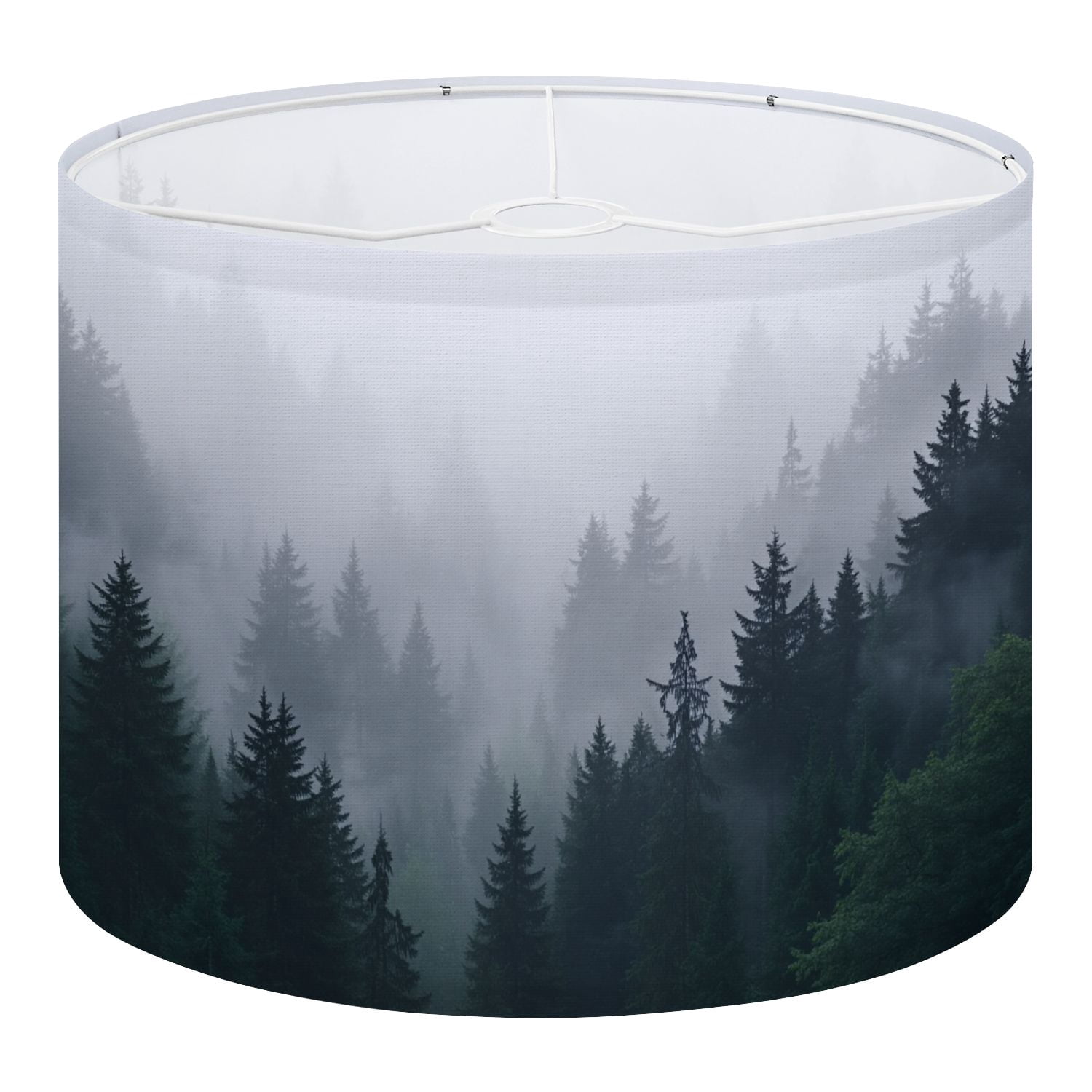 Linen Drum Lampshades Misty mountain landscape 13"x13"x10" Light Shade ...