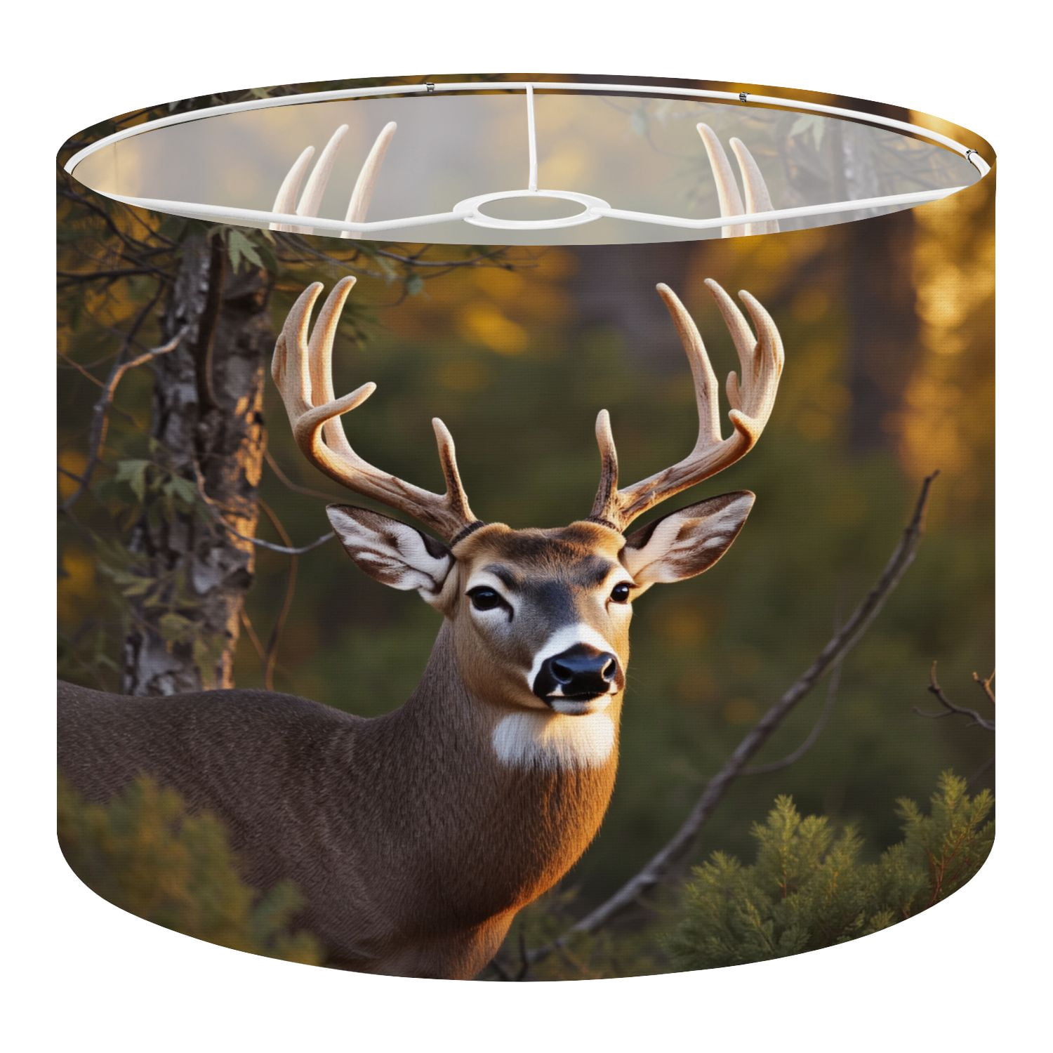 Linen Drum Lampshades Mule deer buck forest 13"x13"x10" Light Shade for ...