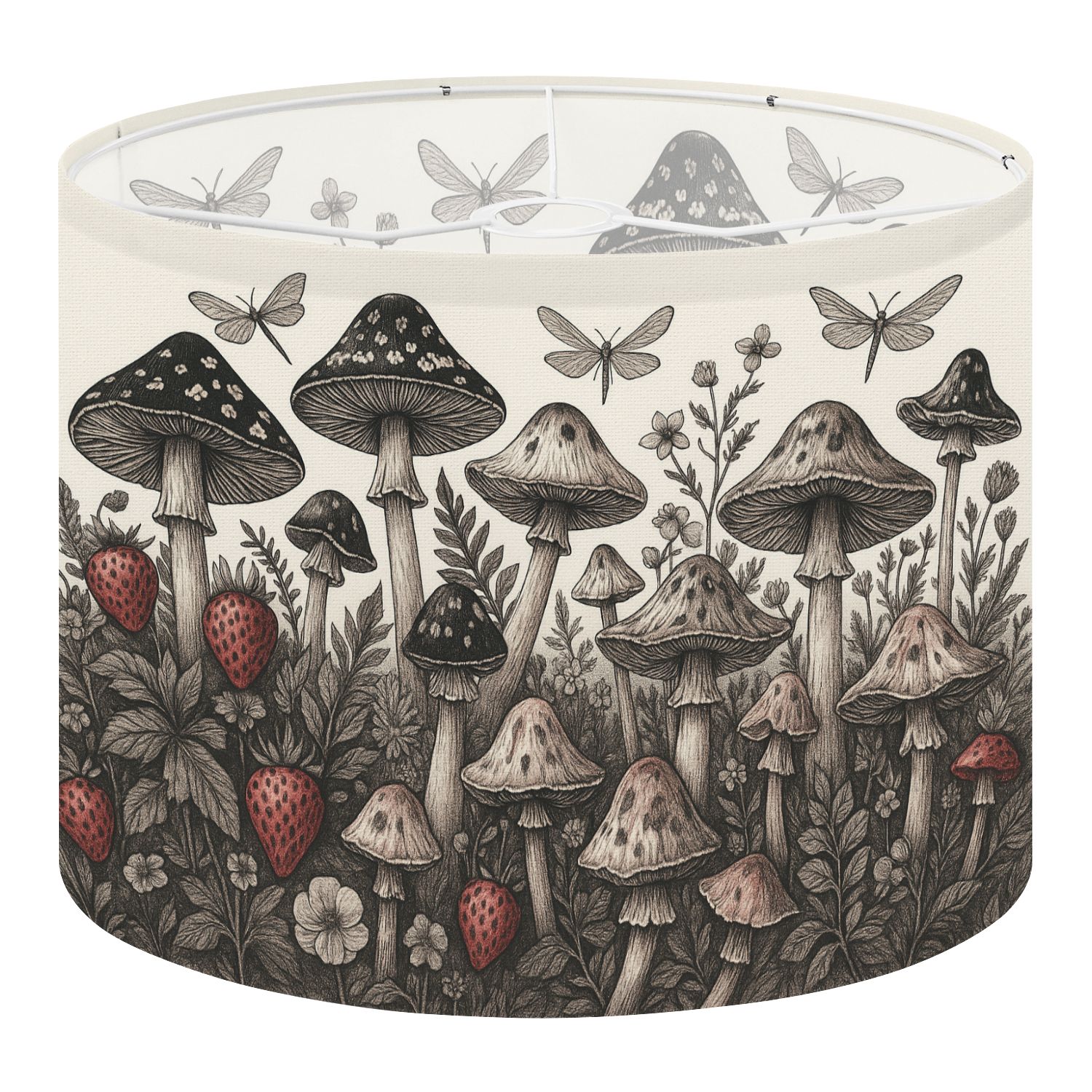 Linen Drum Lampshades Mushrooms Strawberries Dragonflies Leaves Flowers ...