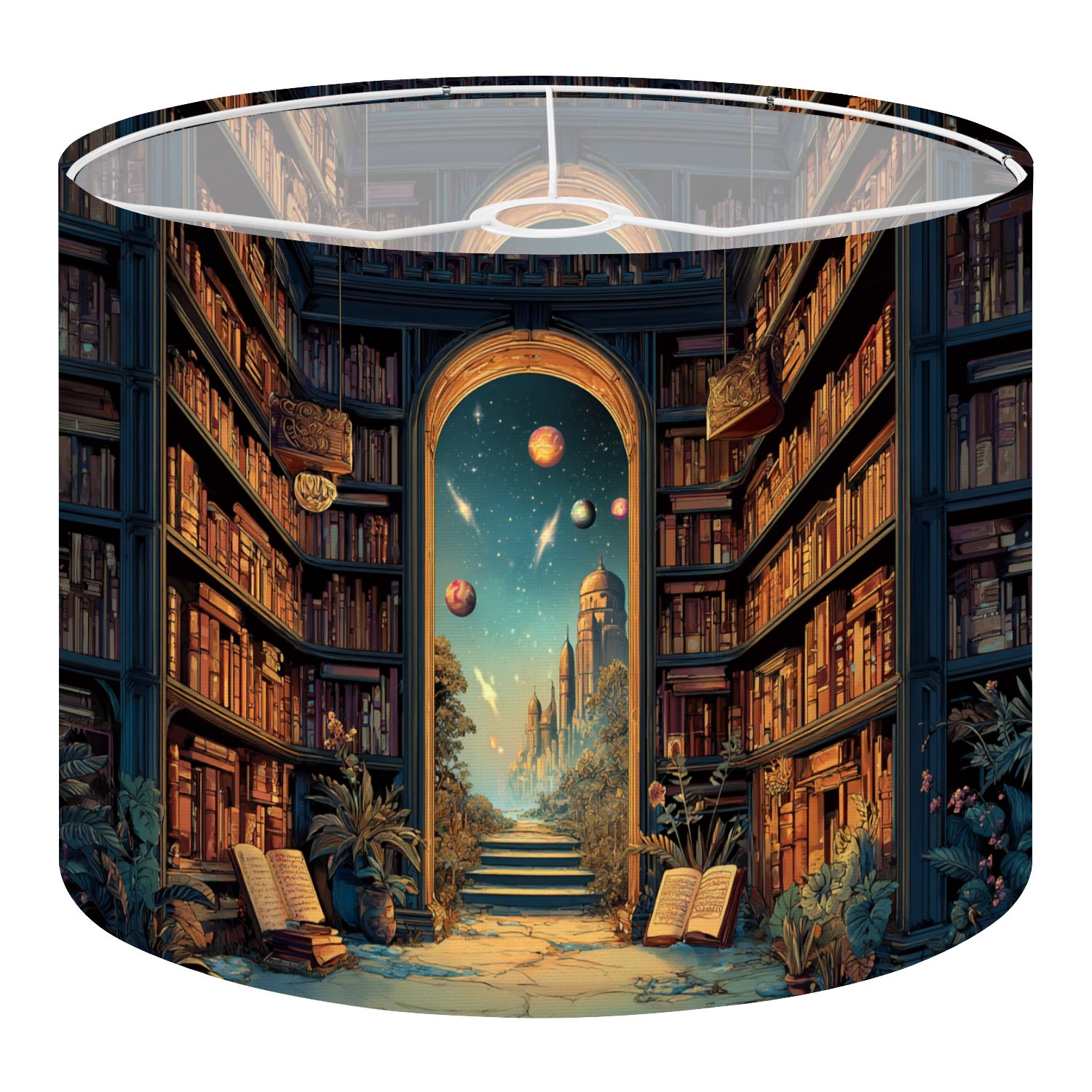 Linen Drum Lampshades Mysterious Bookshelf Galaxy Space Fantasy ...