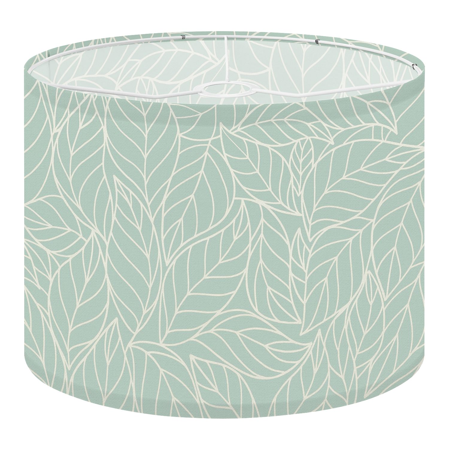 Linen Drum Lampshades Natural Abstract shape Leaf Green colour 13"x13 ...
