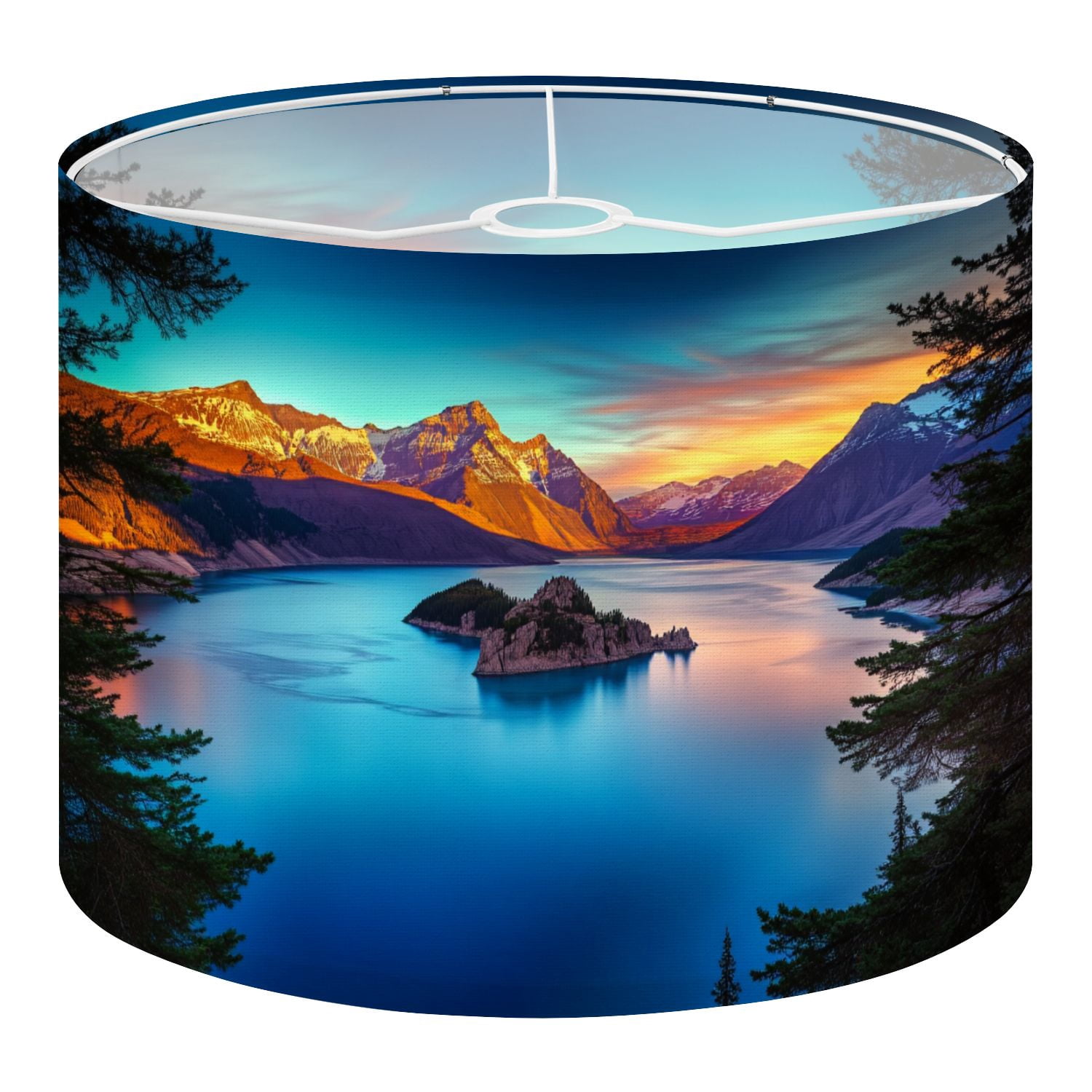 Linen Drum Lampshades Nature Mountain Crater Lake National Park Forest ...