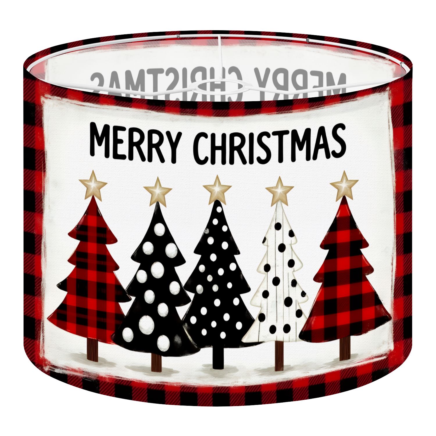 Linen Drum Lampshades Red Black Buffalo Plaid Christmas Trees Winter ...