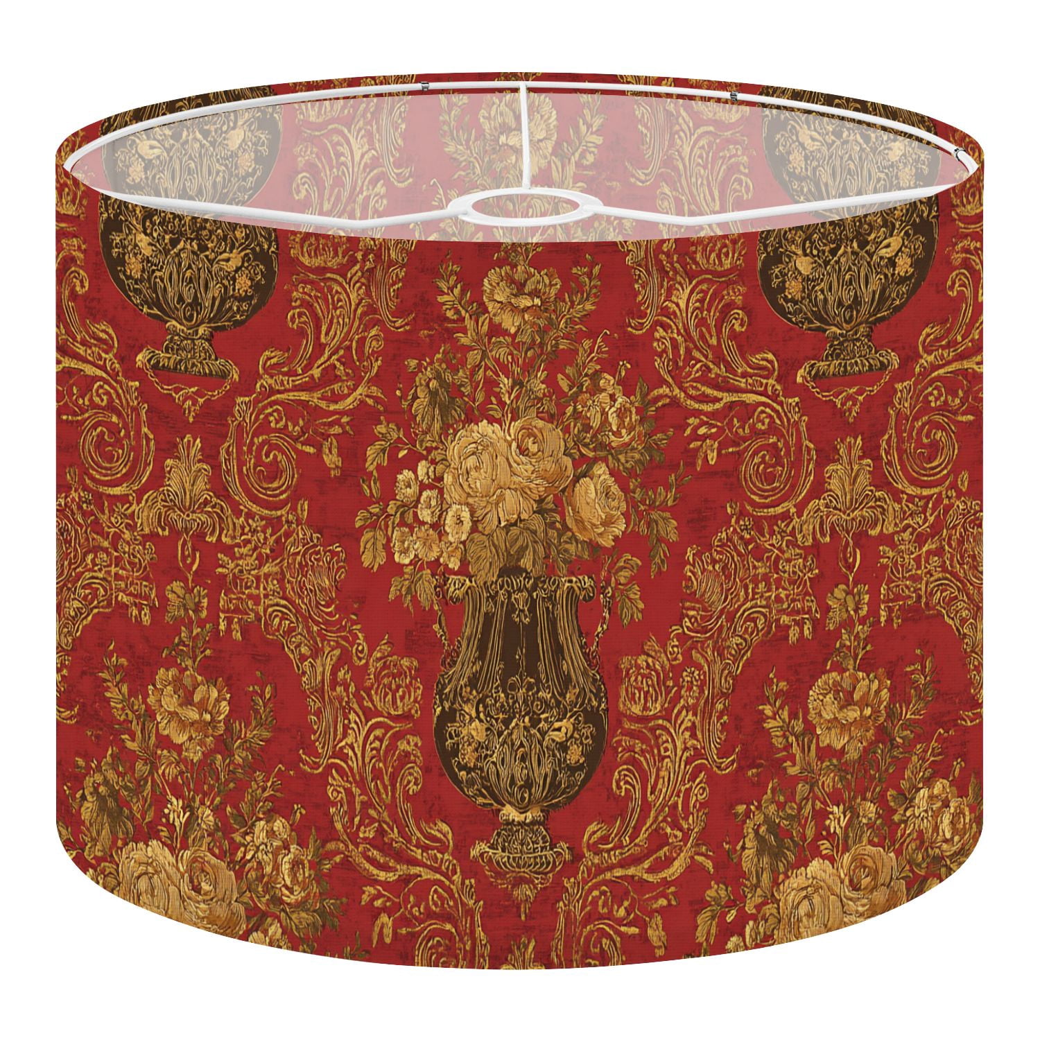 Linen Drum Lampshades Red Gold Damask Ornate Floral 13"x13"x10" Light ...