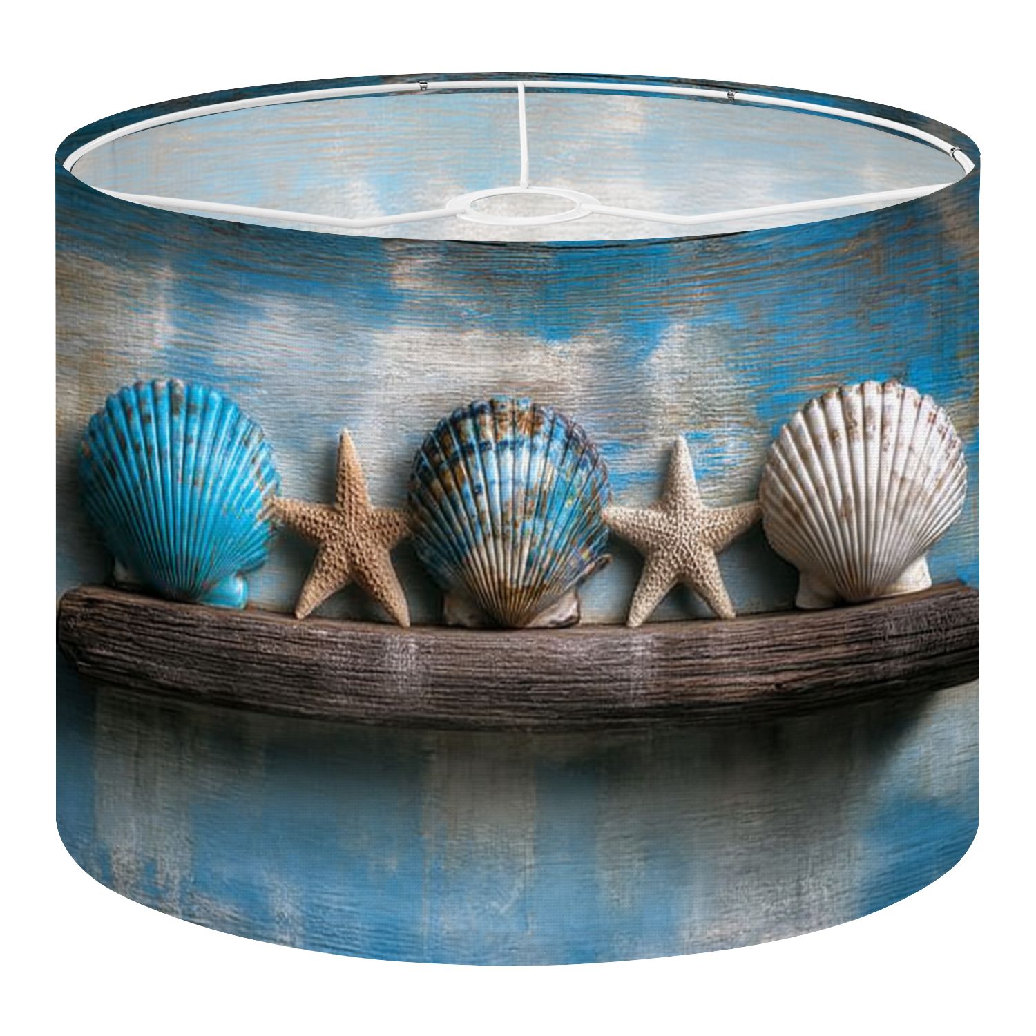 Linen Drum Lampshades Rustic Seashell Beach Coastal Teal Blue Conch ...