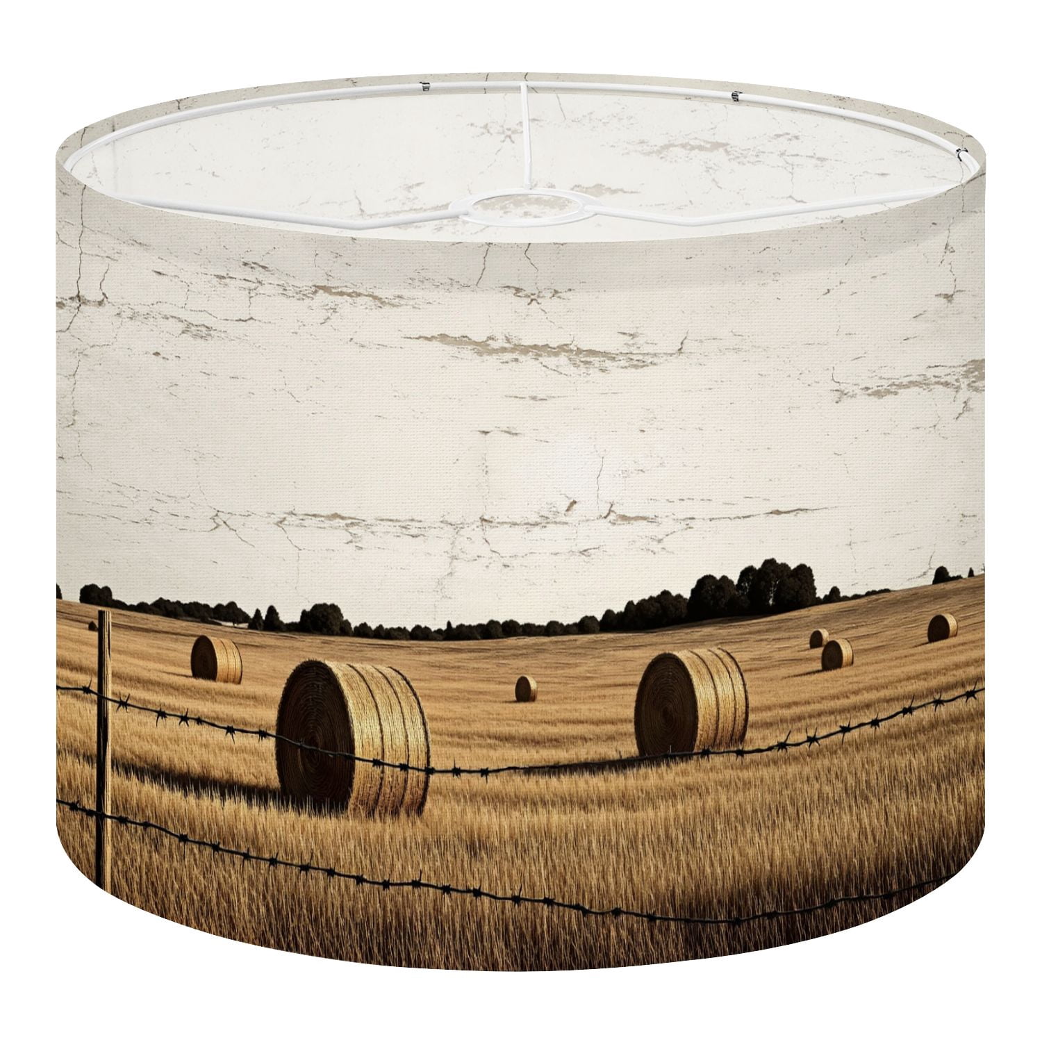 Linen Drum Lampshades Sepia Farmhouse Highland Cow Barn Windmill Straw ...