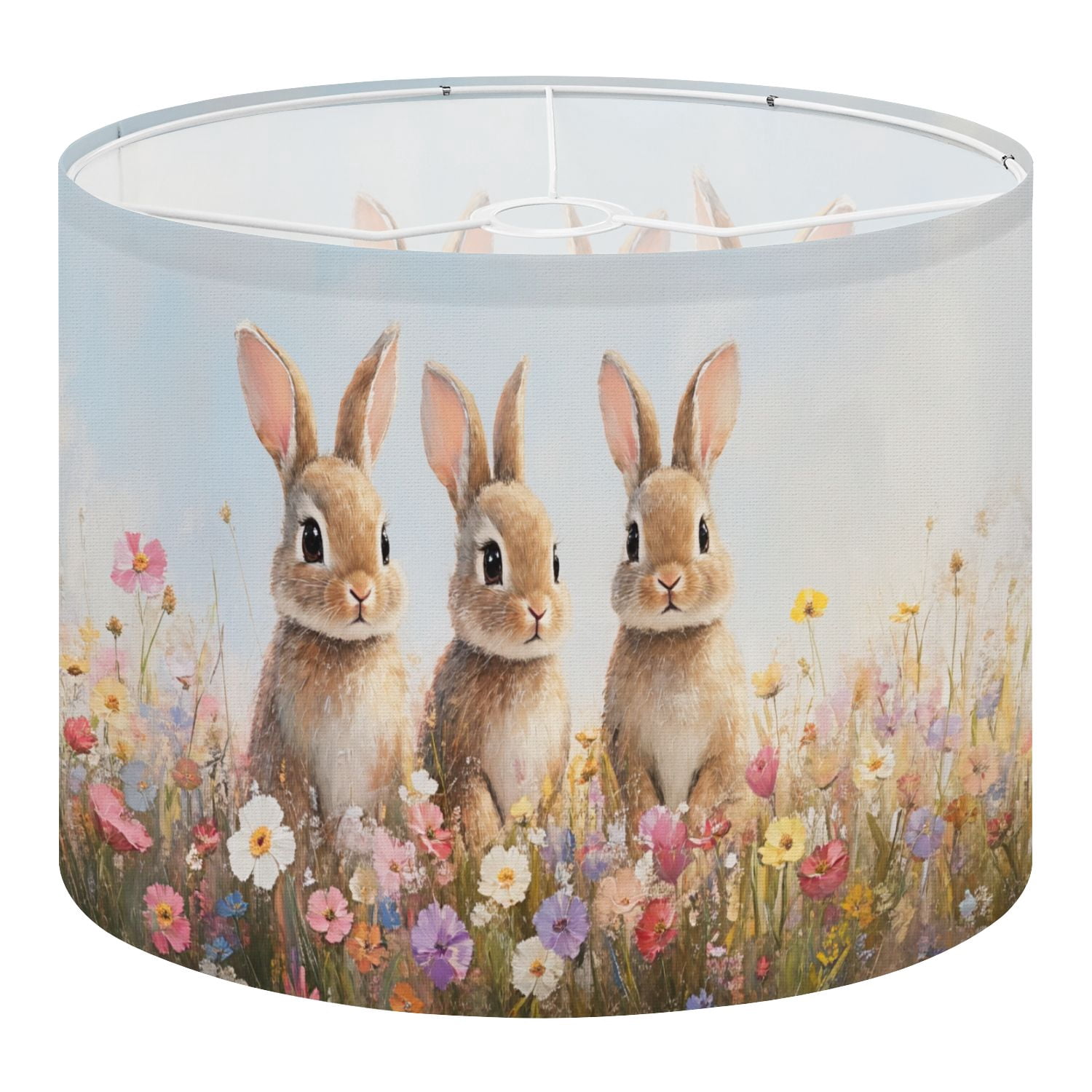 Linen Drum Lampshades Spring Bunny Easter Animal Blossom Three Baby ...