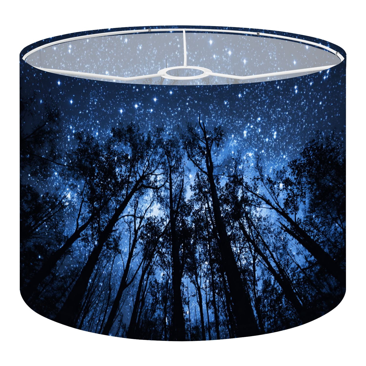 Linen Drum Lampshades Starry Sky Dark Forest Silhouetted Trees 13"x13 ...