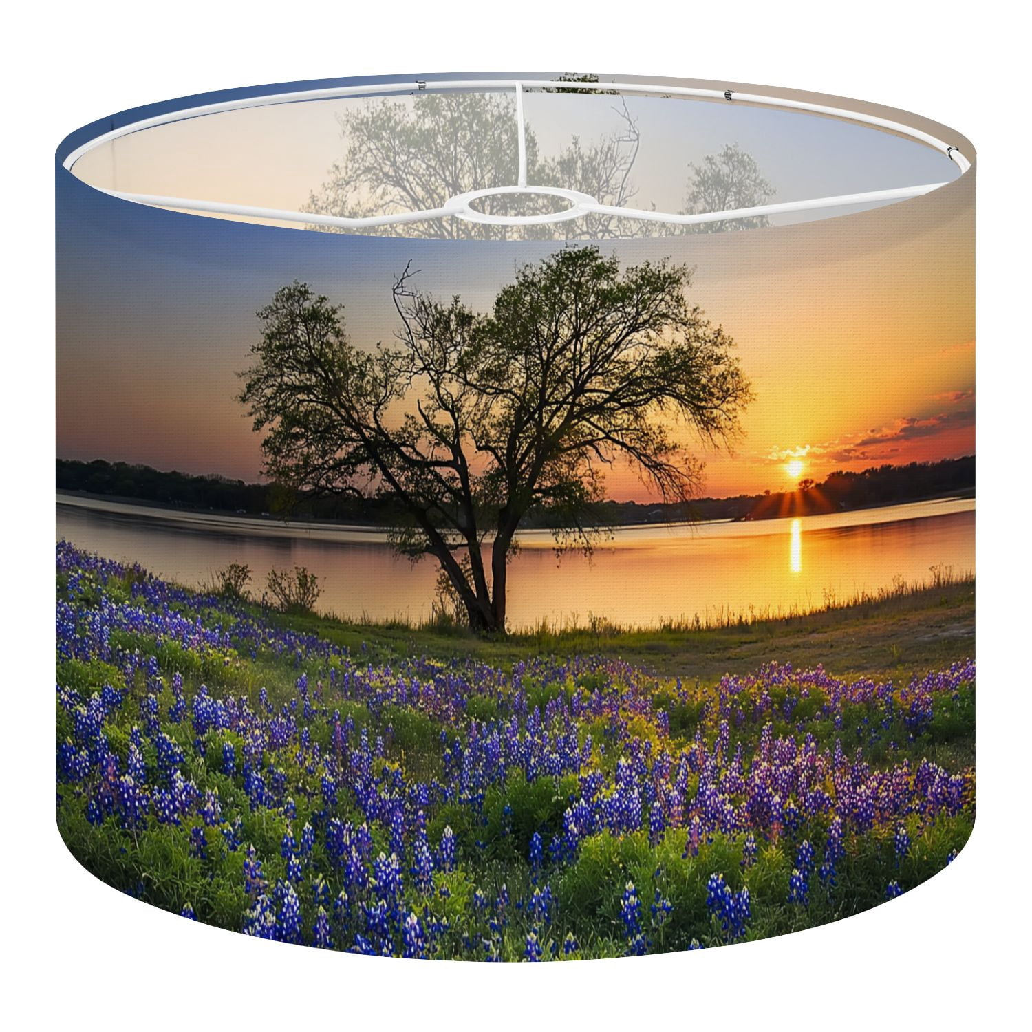 Linen Drum Lampshades Texas Bluebonnet field blooming spring by lake ...