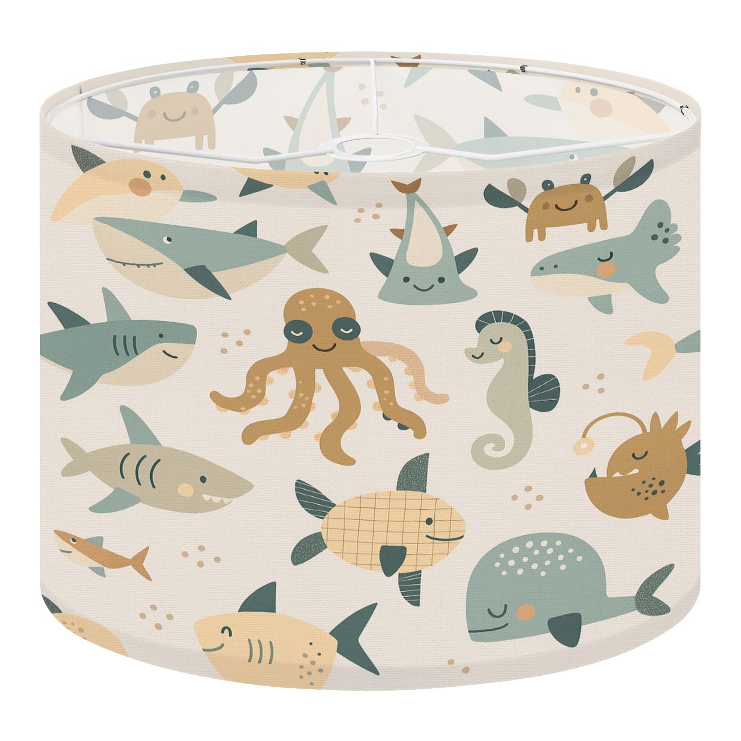 Linen Drum Lampshades Underwater animals Seahorse Octopus Stingray ...
